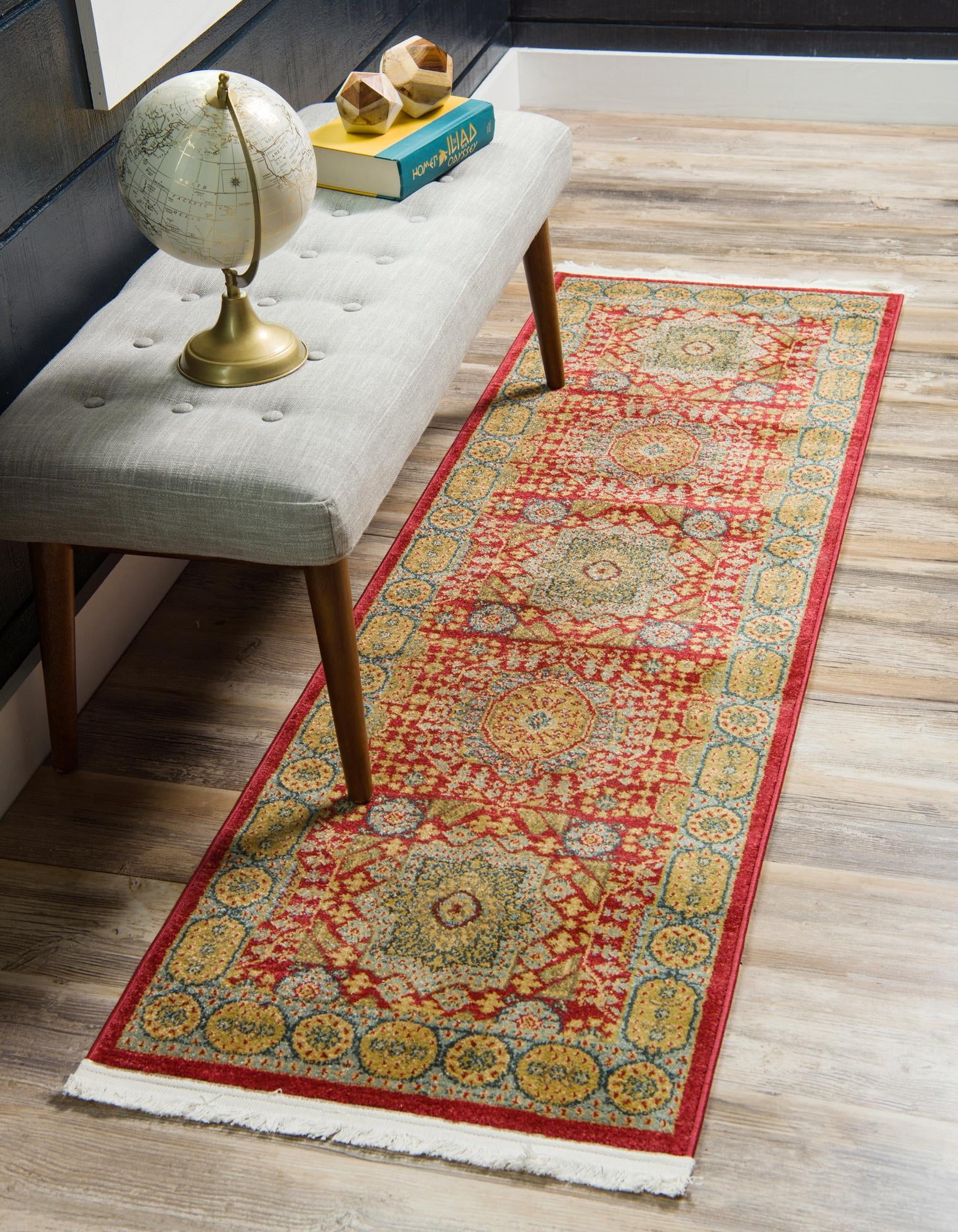 Unique Loom Mahal Palace Rug Red/Blue 2' x 6' 1" Runner Border Tribal ...