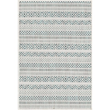 Unique Loom Pool Indoor/Outdoor Modern Rug Blue/Ivory 2' x 6' 1" Runner ...