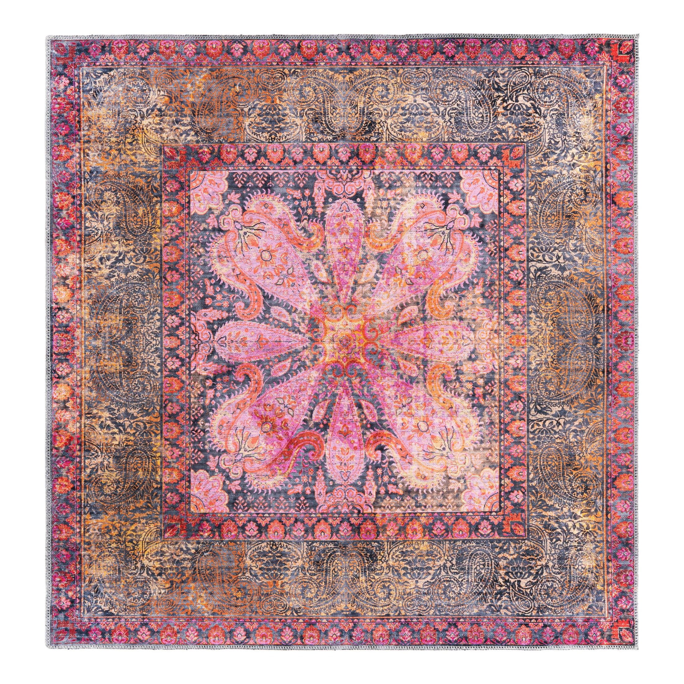 Unique Loom Mangata Collection Area Rug - Mona (5' 3" Square Pink/Beige ...