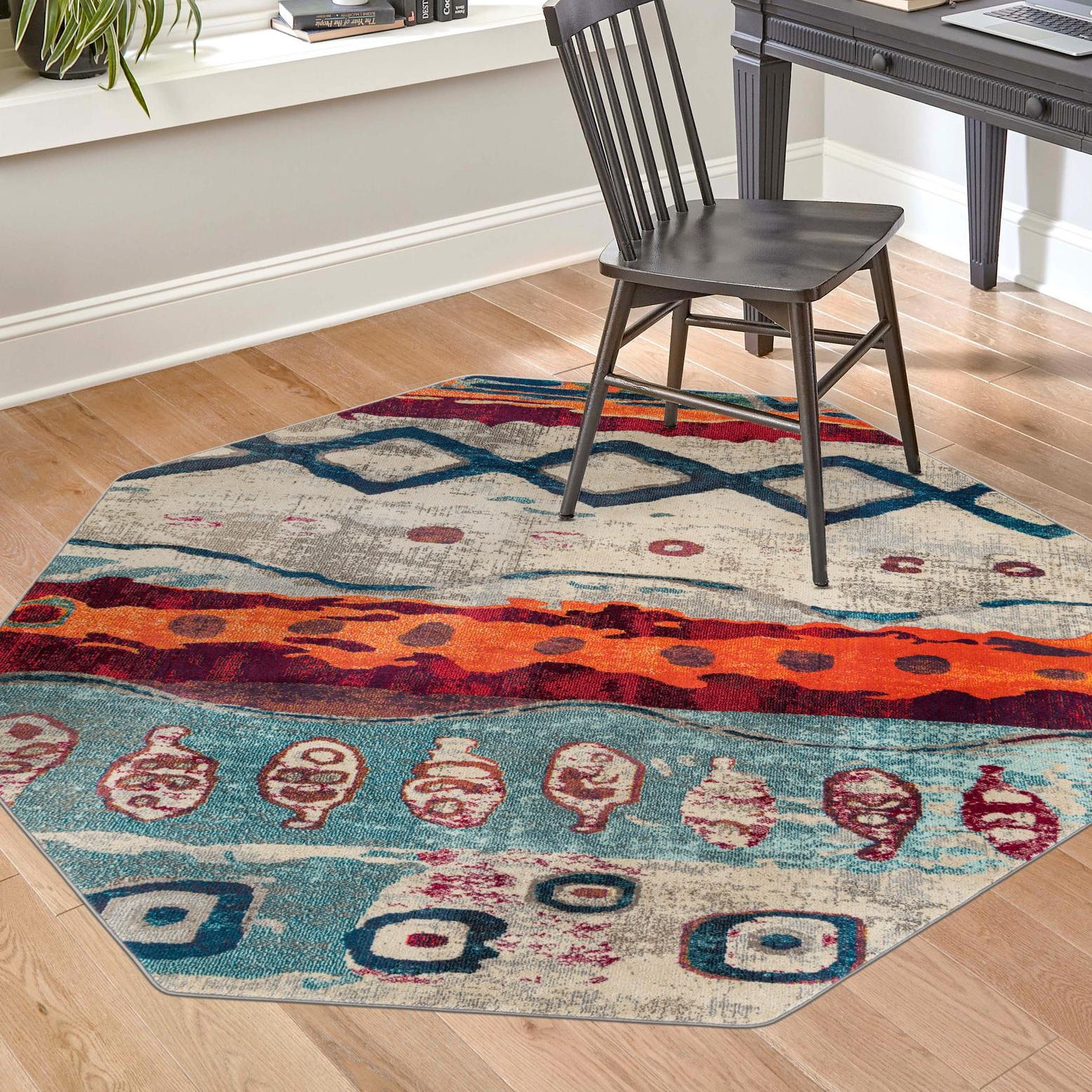 Unique Loom Vivid Collection Area Rug - Mary (5' 3" Octagon Multi/Ivory ...