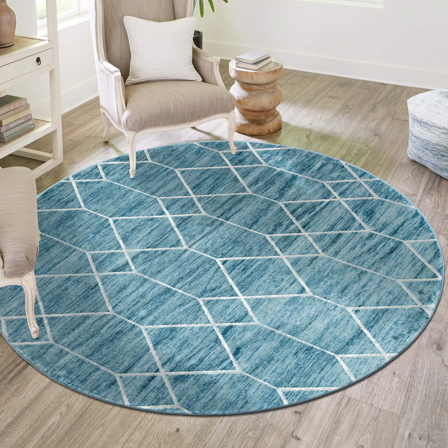 Unique Loom Matrix Trellis Collection Area Rug - Deco (5' 1" Round Blue ...