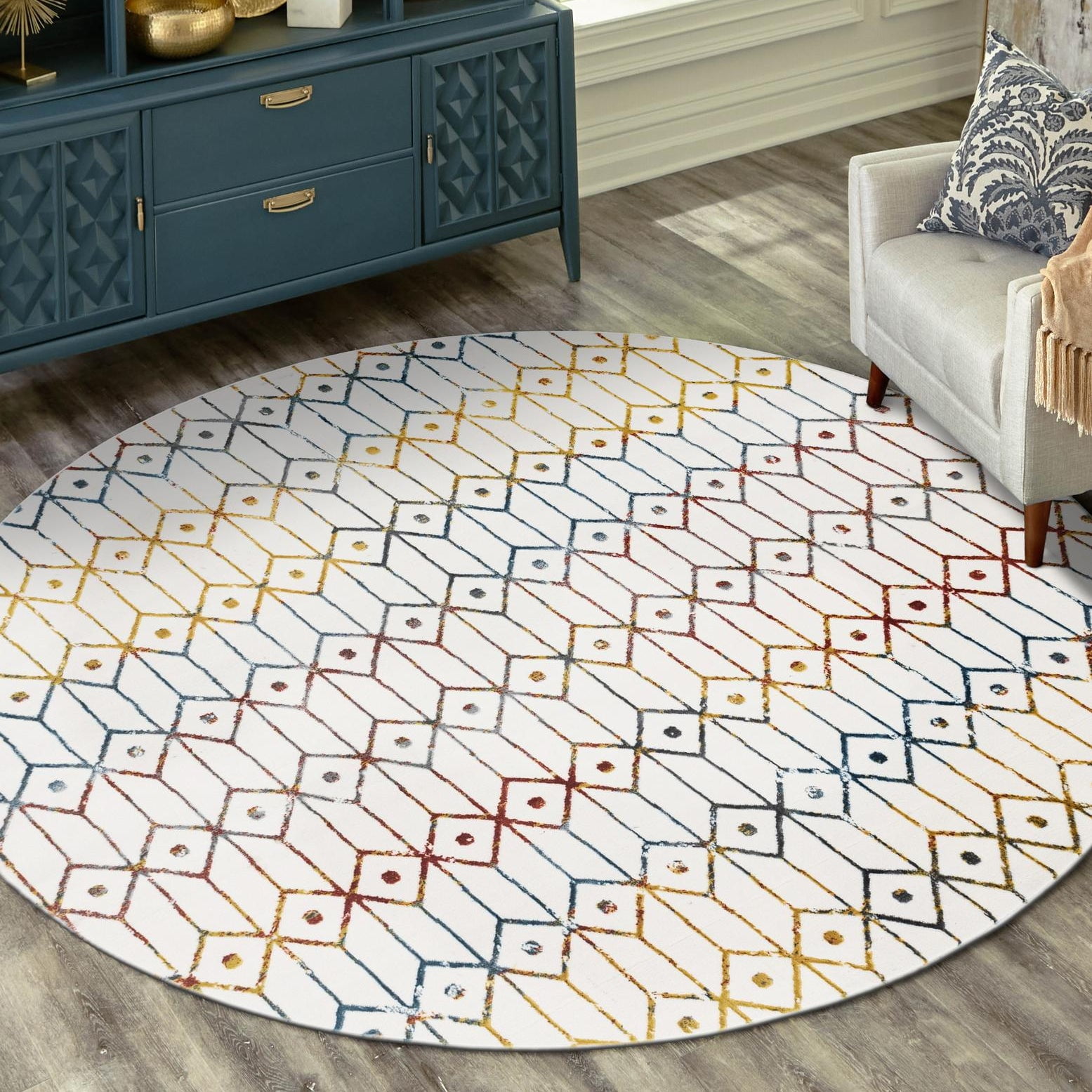 Unique Loom Matrix Trellis Collection Area Rug - Diamonds (3' 3" Round ...