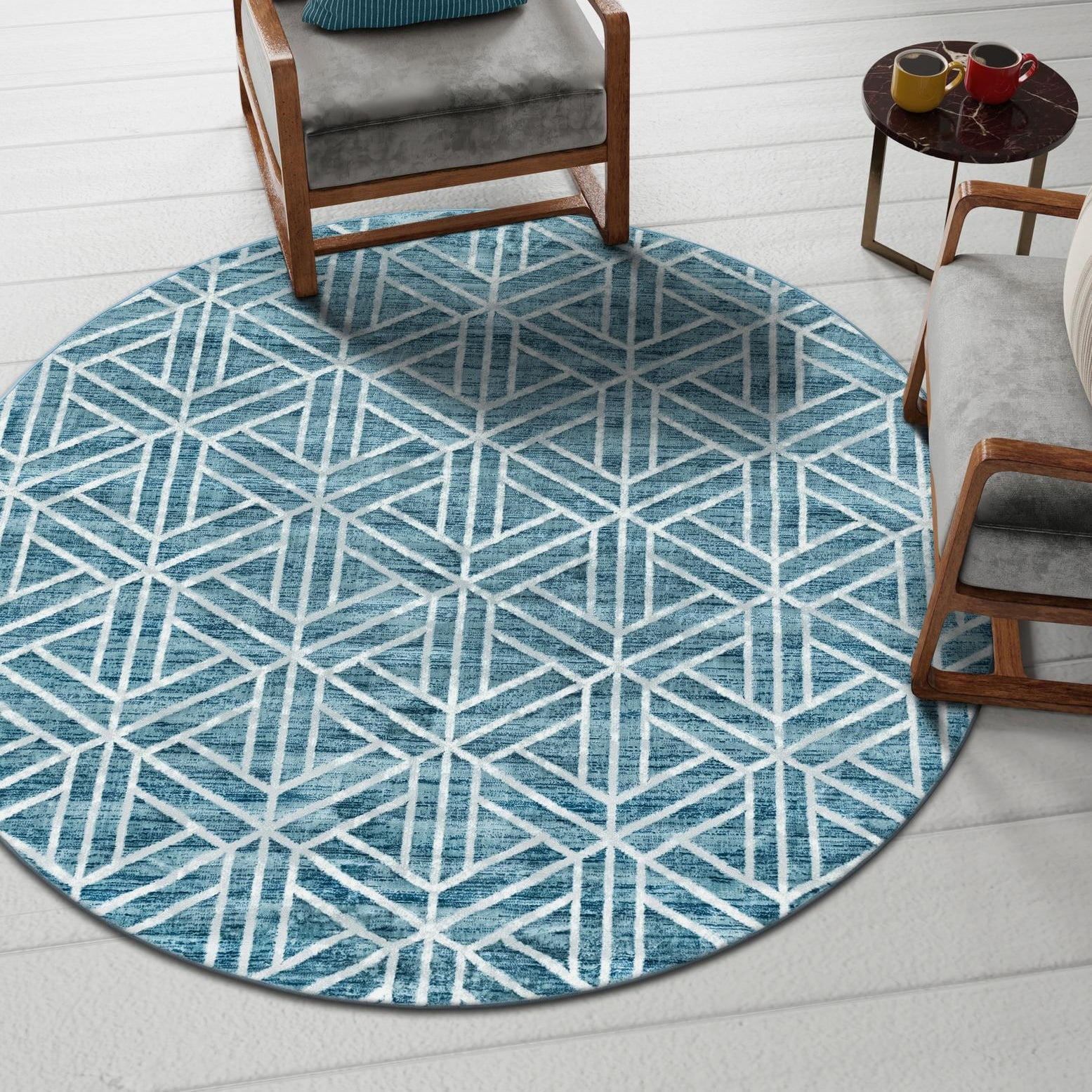 Unique Loom Matrix Trellis Collection Area Rug - Motif (5' Round Blue ...