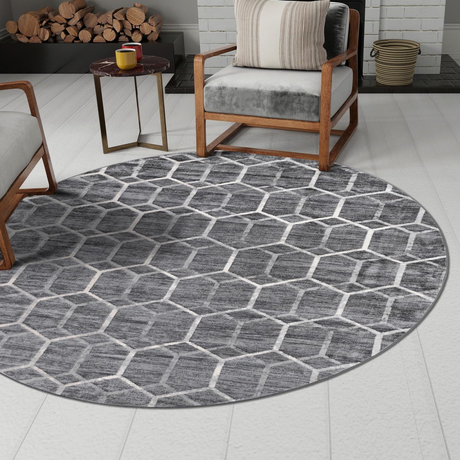 Unique Loom Matrix Trellis Collection Area Rug - Tile (3' 3" Round Grey ...