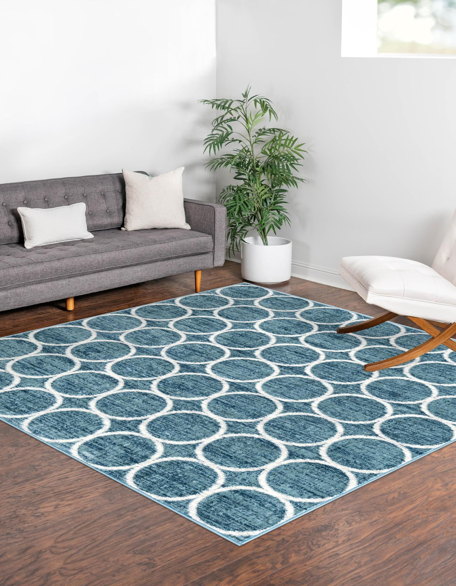 Unique Loom Matrix Trellis Collection Area Rug - Dots (7' Square Blue ...