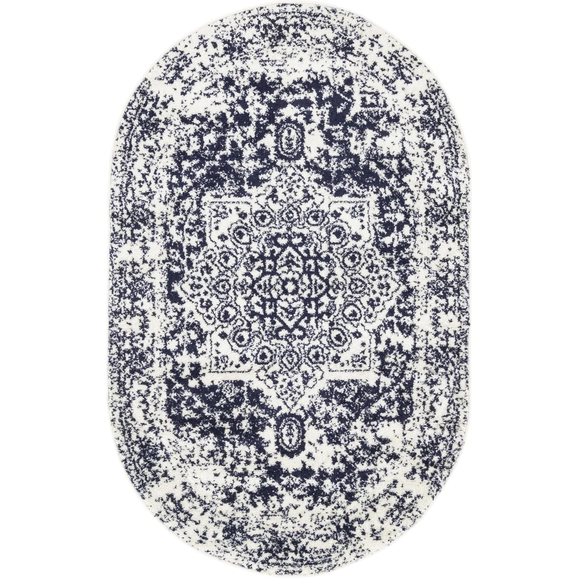 Unique Loom Medallion Richmond Rug Blue/Ivory 3' 3" x 5' 3" Oval ...