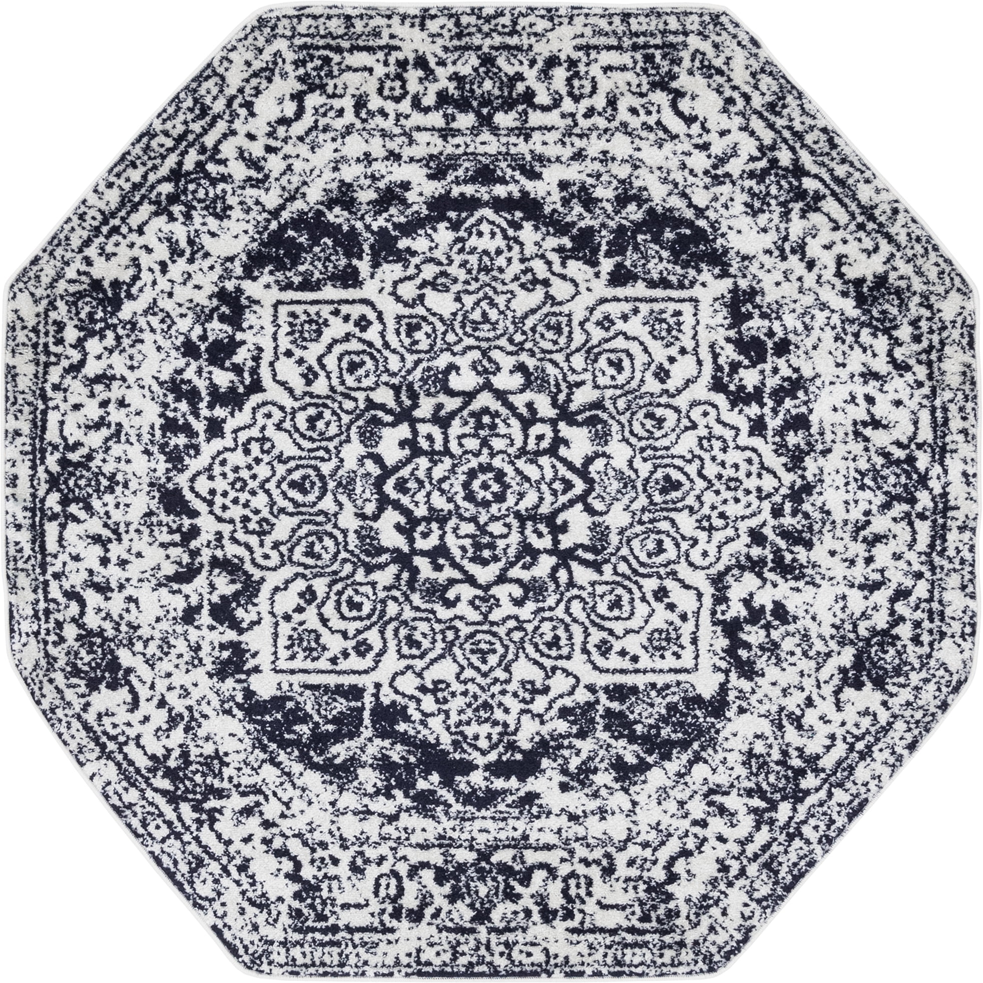 Unique Loom Medallion Richmond Rug Blue/Ivory 5' 3" Octagon Medallion ...