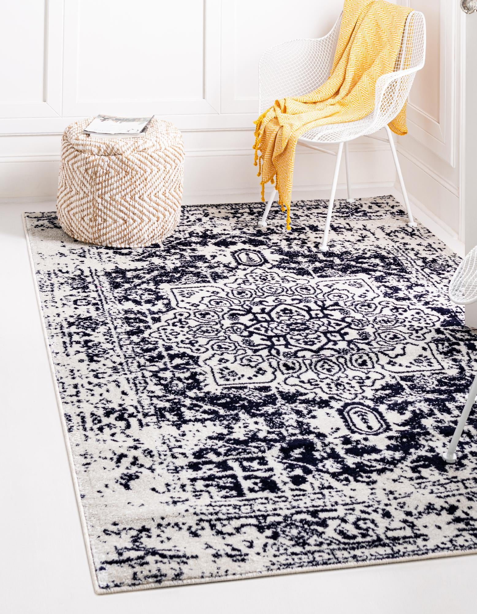 Unique Loom Medallion Richmond Rug Blue/Ivory 9' x 12' 2" Rectangle ...