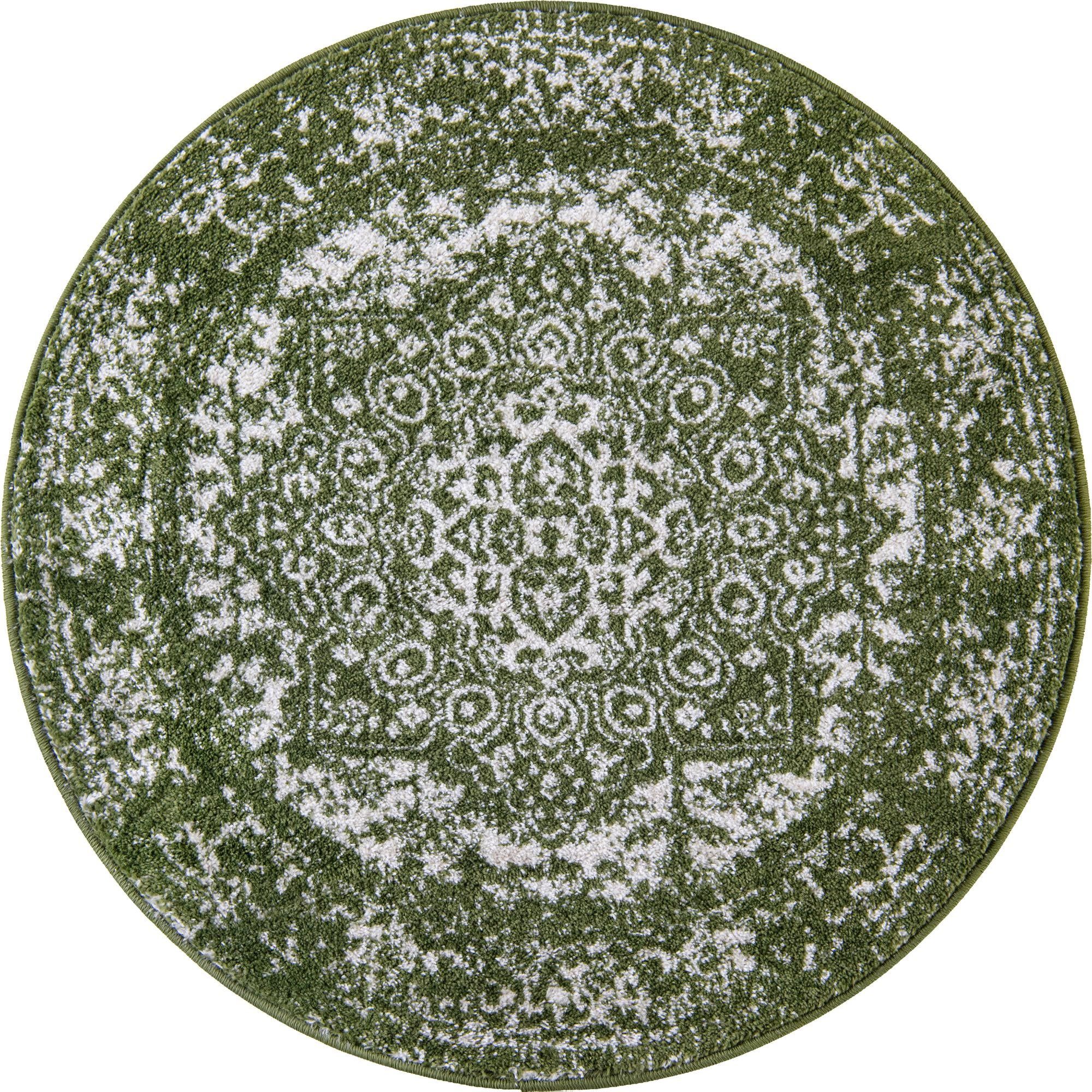 Unique Loom Medallion Richmond Rug Green/Ivory 3' 3" Round Medallion ...