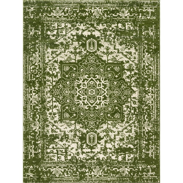 Unique Loom Medallion Richmond Rug Green/Ivory 9' x 12' Rectangle ...