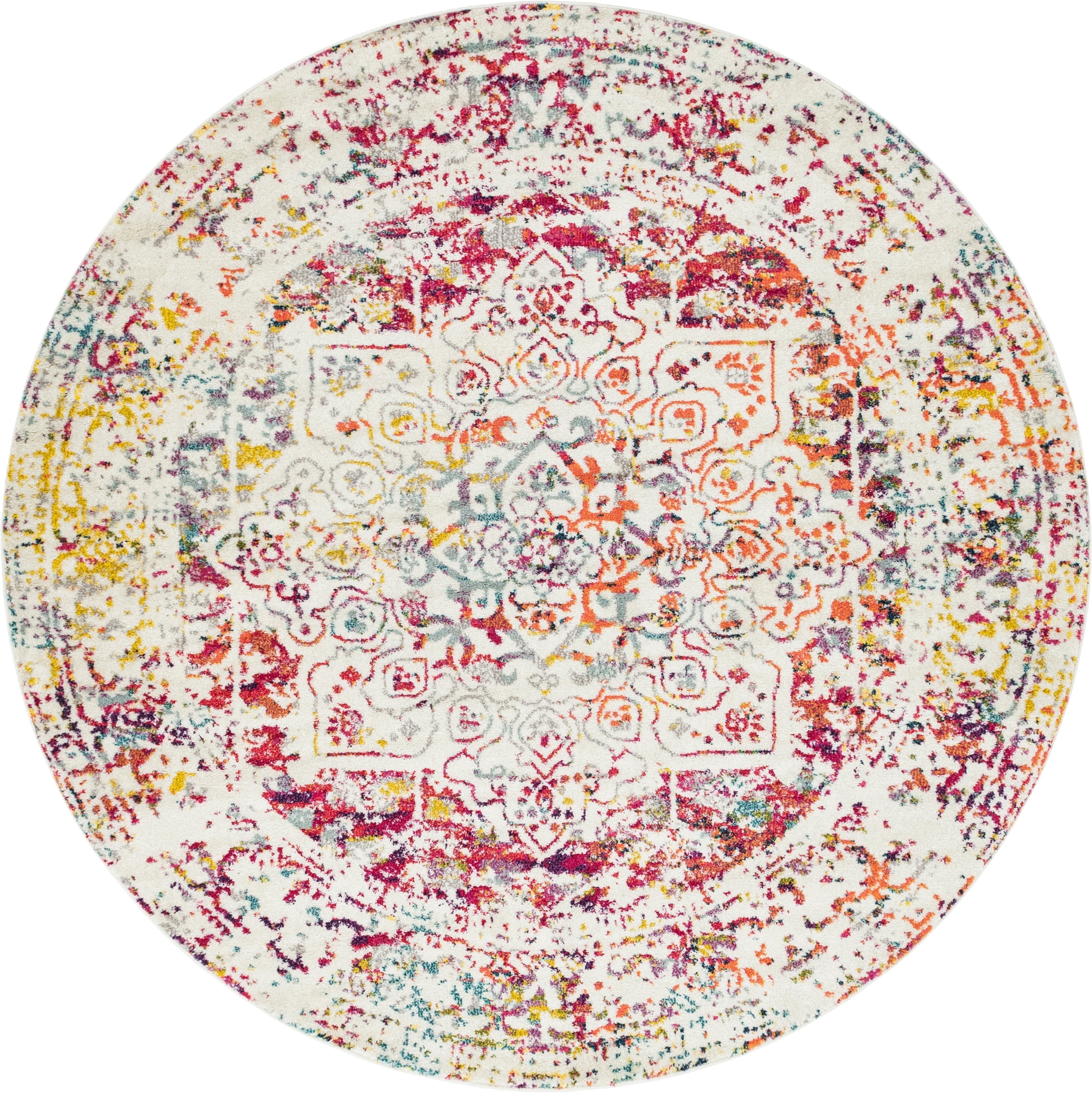Unique Loom Medallion Richmond Rug Light Multi/Black 7' 10" Round ...