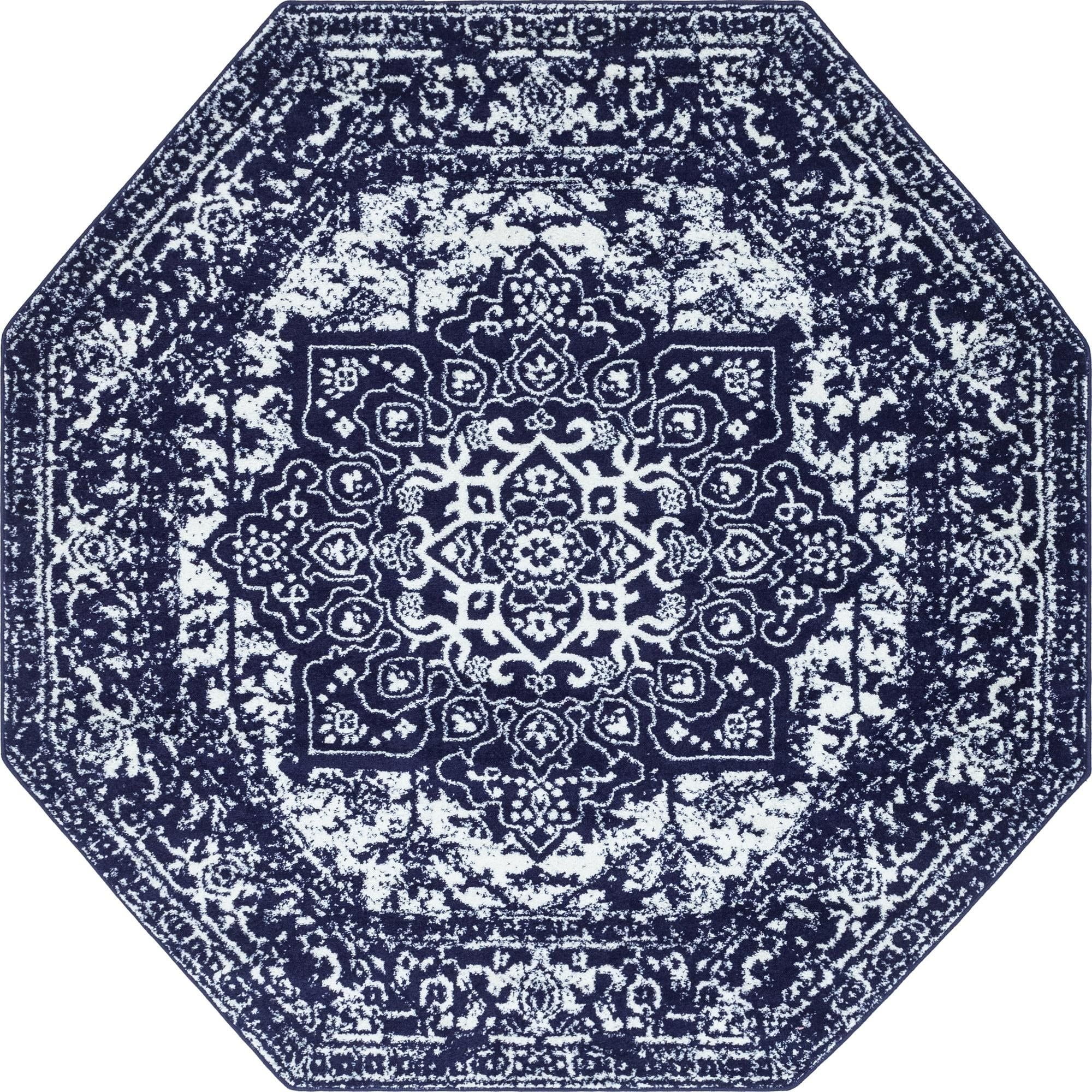Unique Loom Medallion Richmond Rug Navy Blue/Ivory 7' 10" Octagon ...