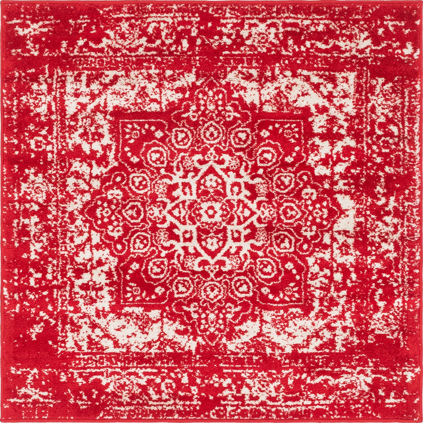 Unique Loom Medallion Richmond Rug Red/Ivory 4' 1" Square Medallion ...
