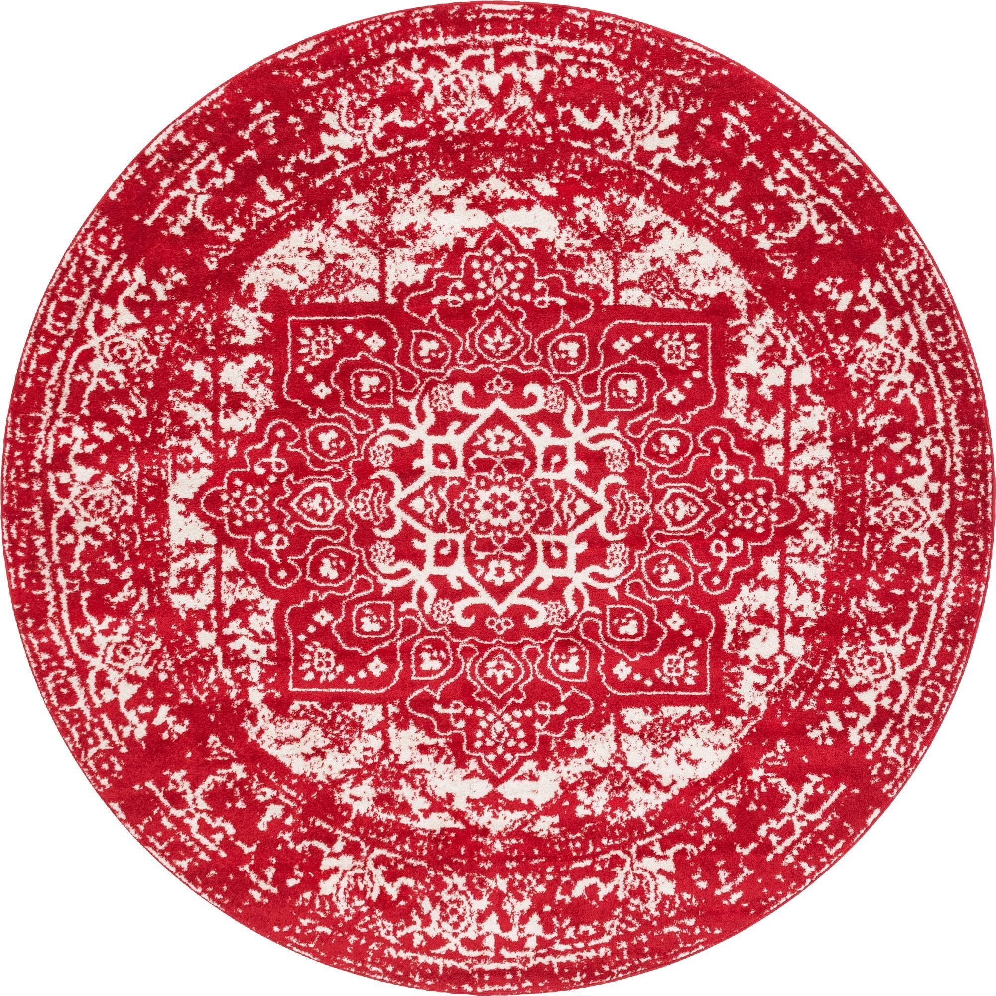 Unique Loom Medallion Richmond Rug Red/Ivory 7' 10" Round Medallion ...