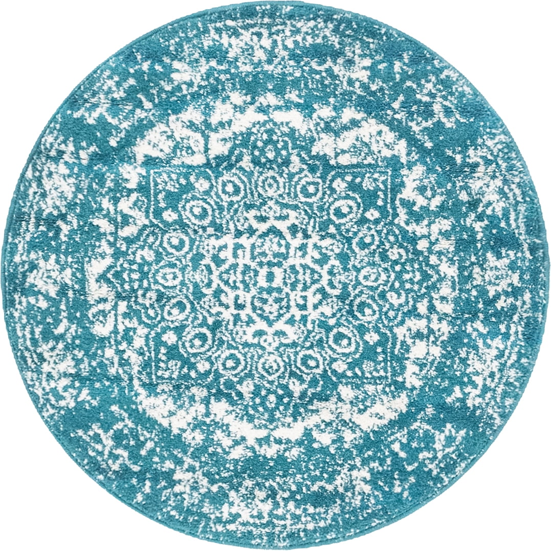 Unique Loom Medallion Richmond Rug Turquoise/Ivory 3' 3" Round ...