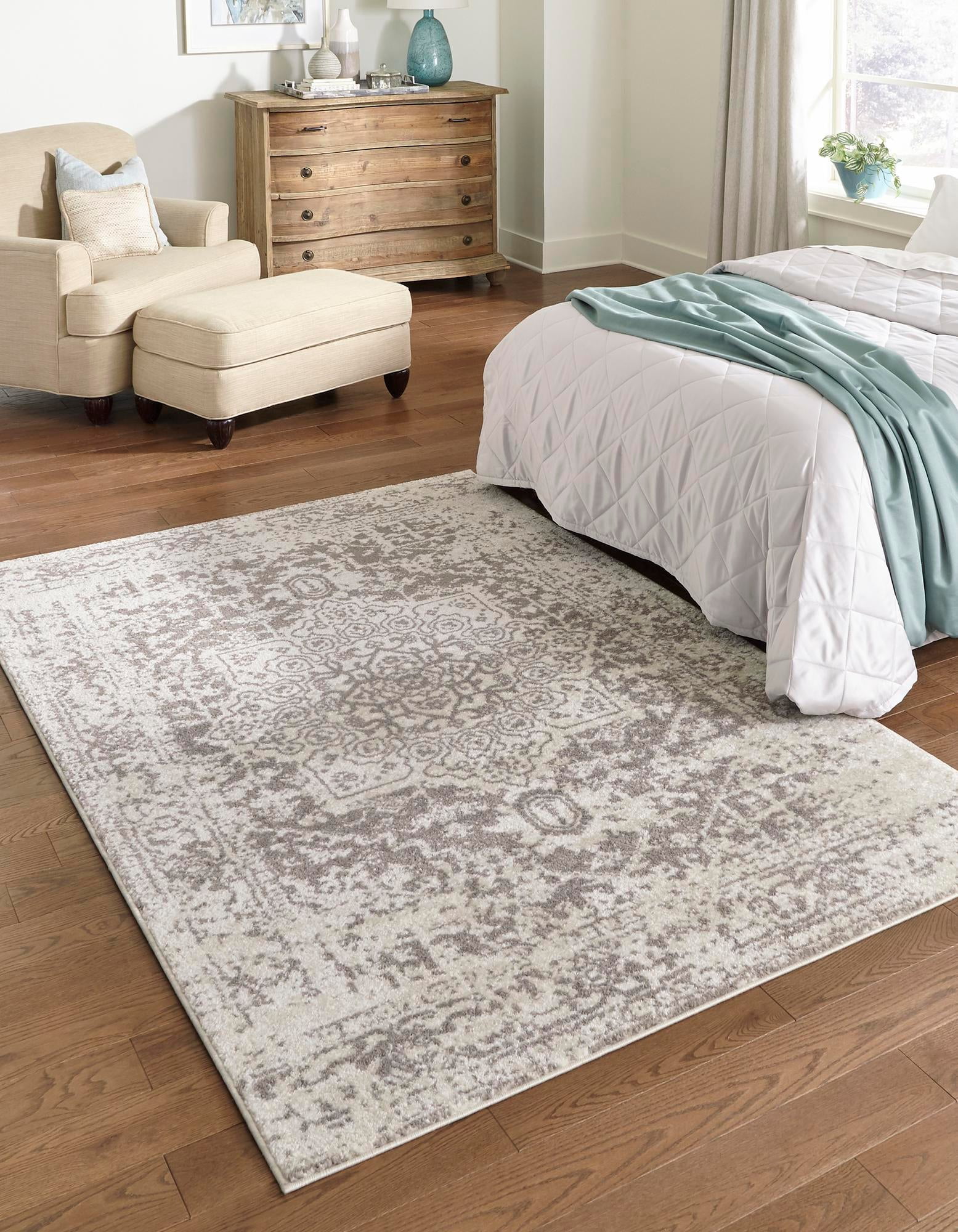 Unique Loom Medallion Richmond Rug White/Gray 5' 3" x 8' Rectangle ...