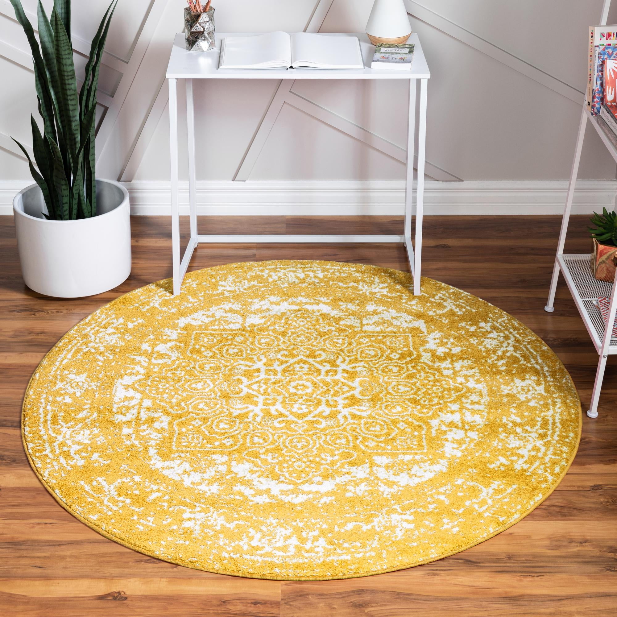 Unique Loom Medallion Richmond Rug Yellow/Ivory 7' 10" Round Medallion ...
