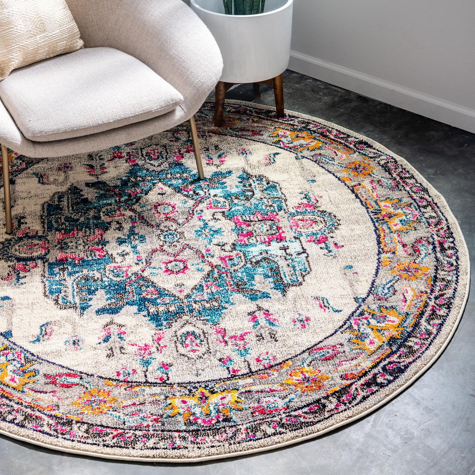 Unique Loom Medici Collection Area Rug - Barcelona (6' 1" Round Beige ...