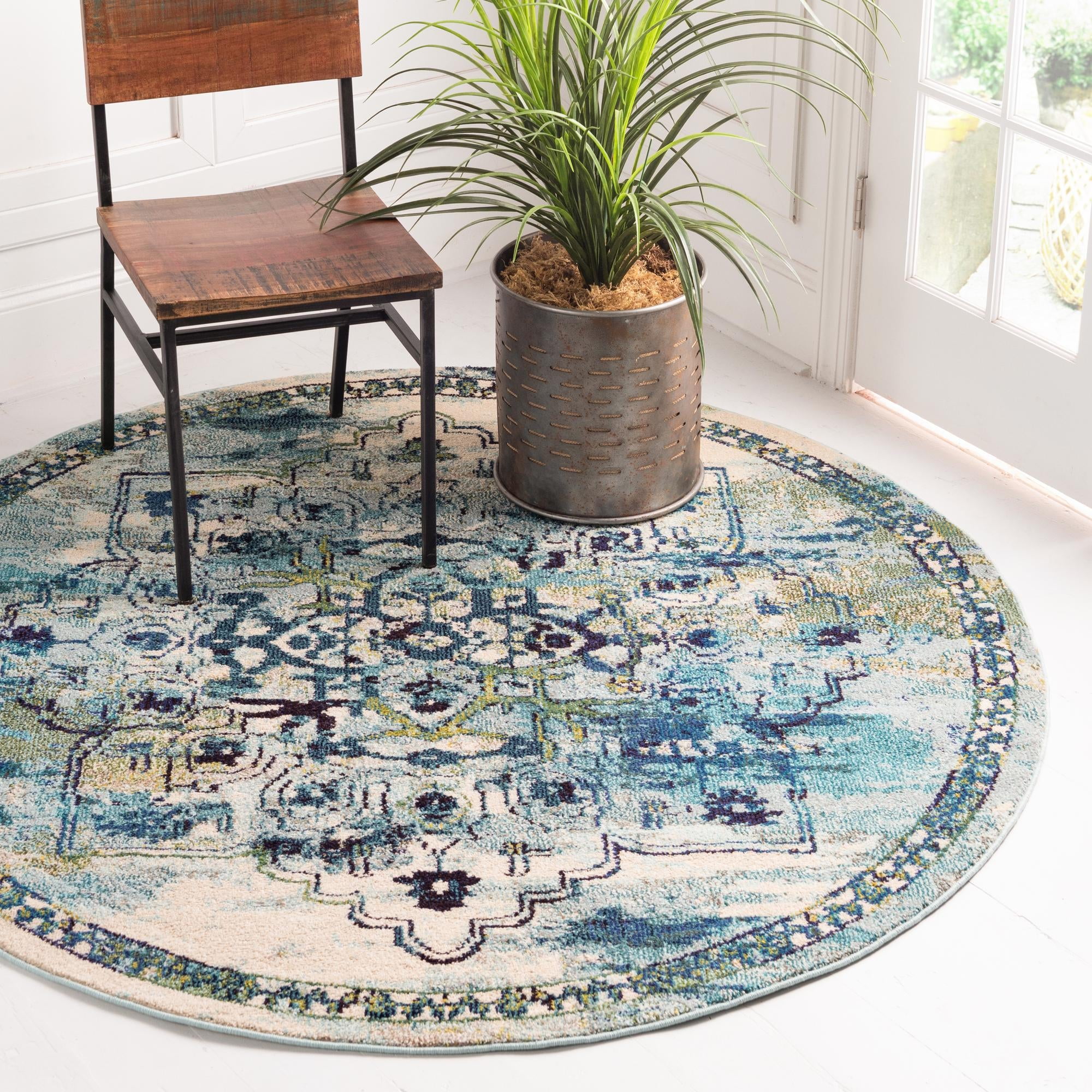Unique Loom Medici Collection Area Rug - Valencia (6' Round Blue/Brown ...