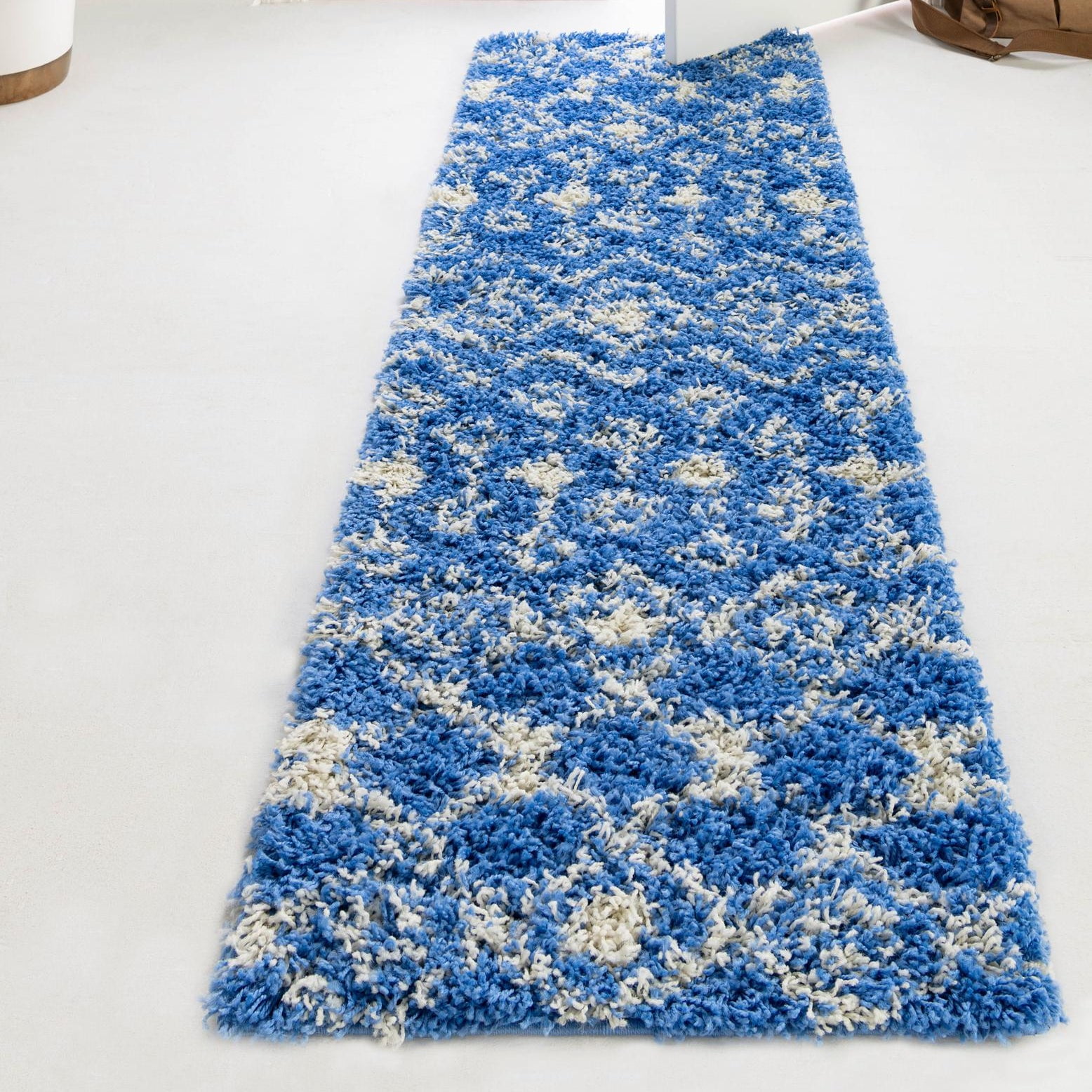 Unique Loom Moroccan Trellis Shag Collection Area Rug - Meknes (2' x 5' Runner Periwinkle Blue ...