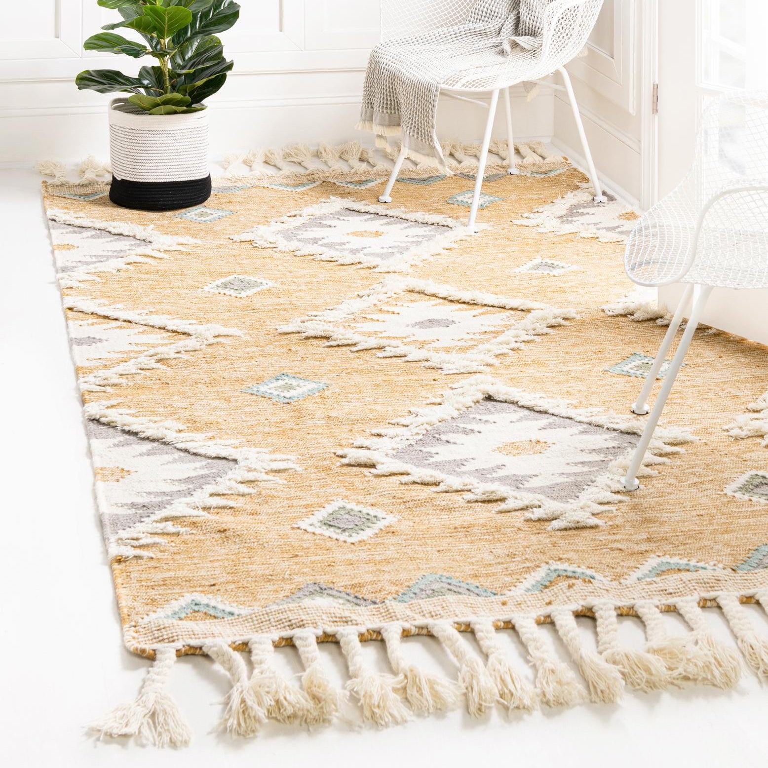 Unique Loom Mesa Collection Area Rug - Papago (4' 1" x 6' 1" Rectangle Gold/Cream) - Walmart.com