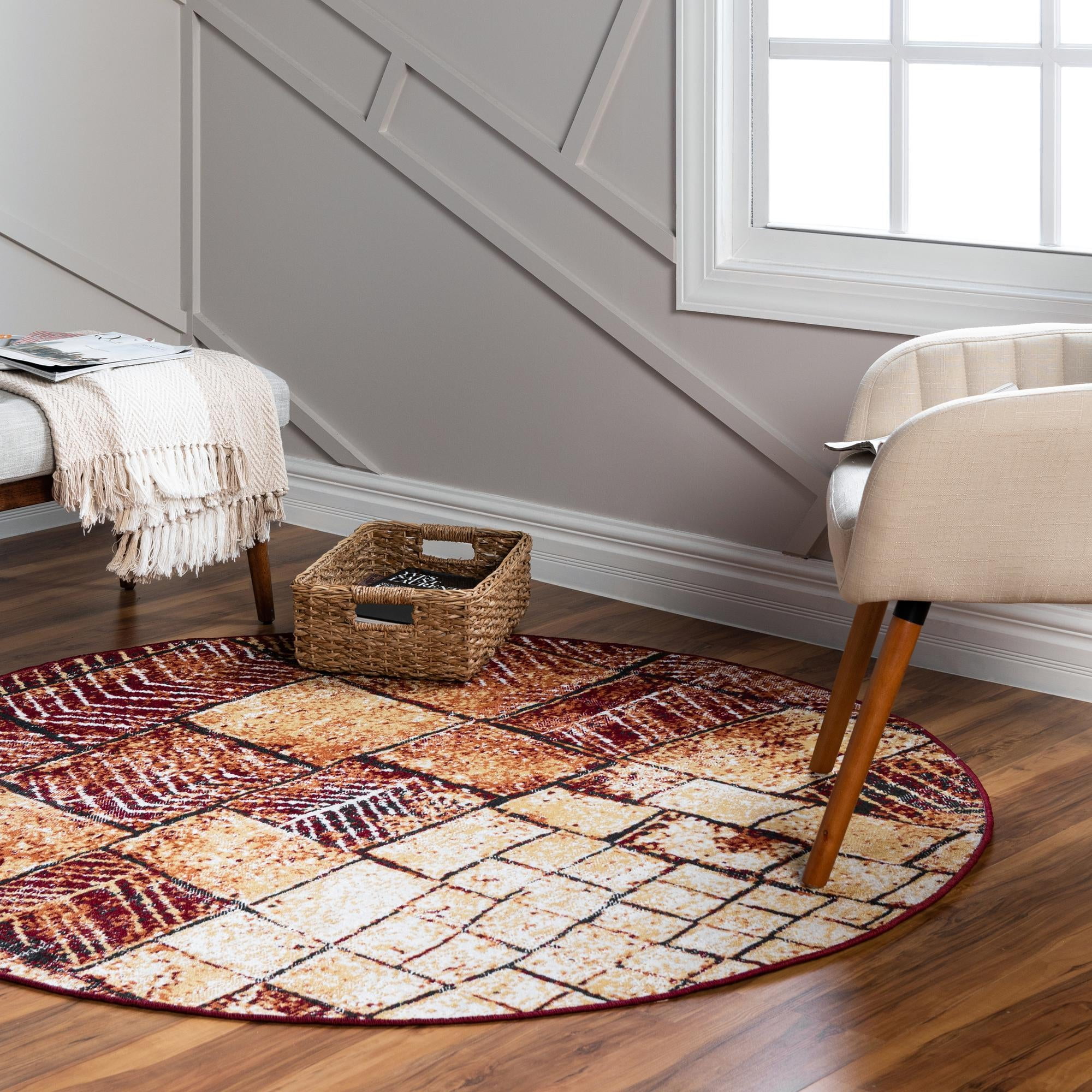 Unique Loom Valencia Collection Area Rug - Mestalla (5' 3" Round Rust ...