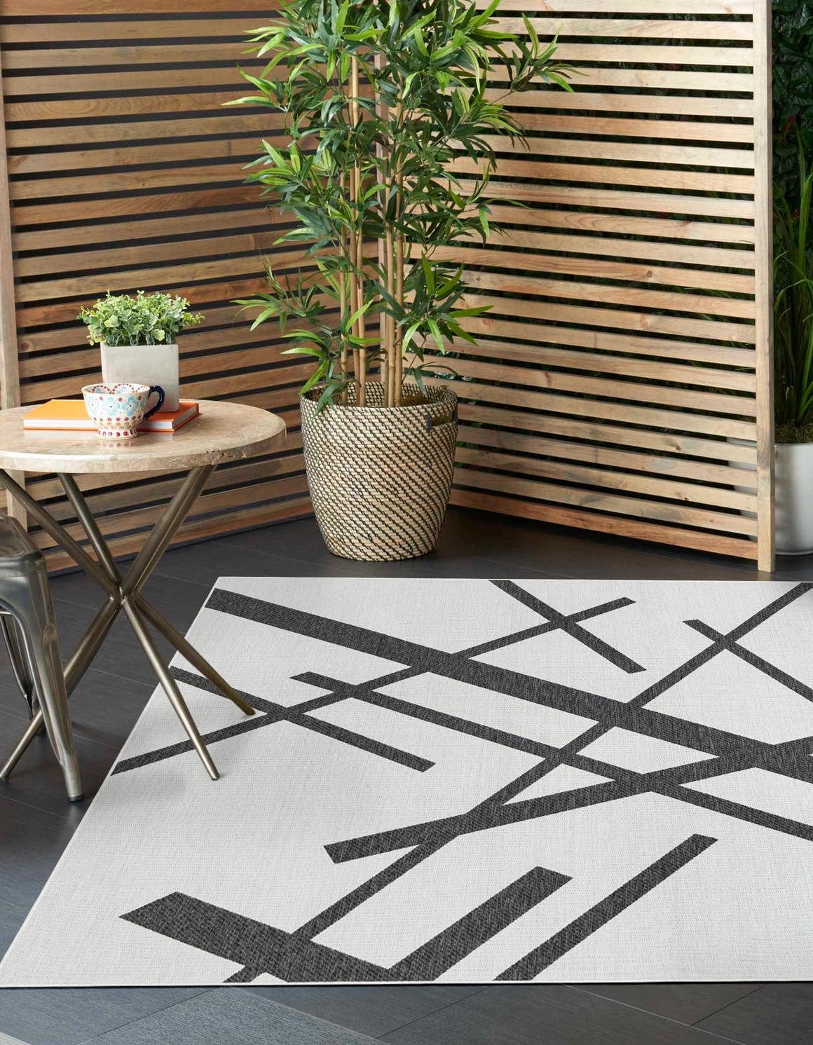 Unique Loom Mikado Outdoor Modern Rug 12' 0 x 12' 0 Square Black and ...