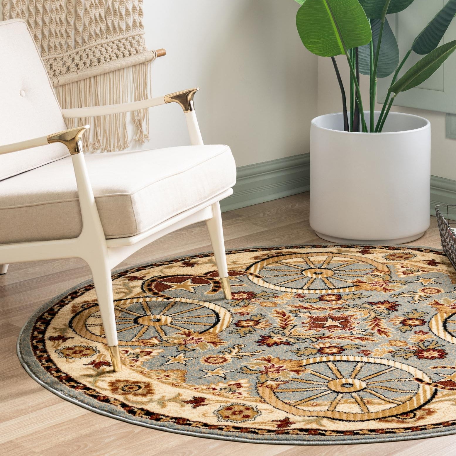 Unique Loom Pioneer Collection Area Rug - Missoula (5' 3" Round Blue/Beige) - Walmart.com