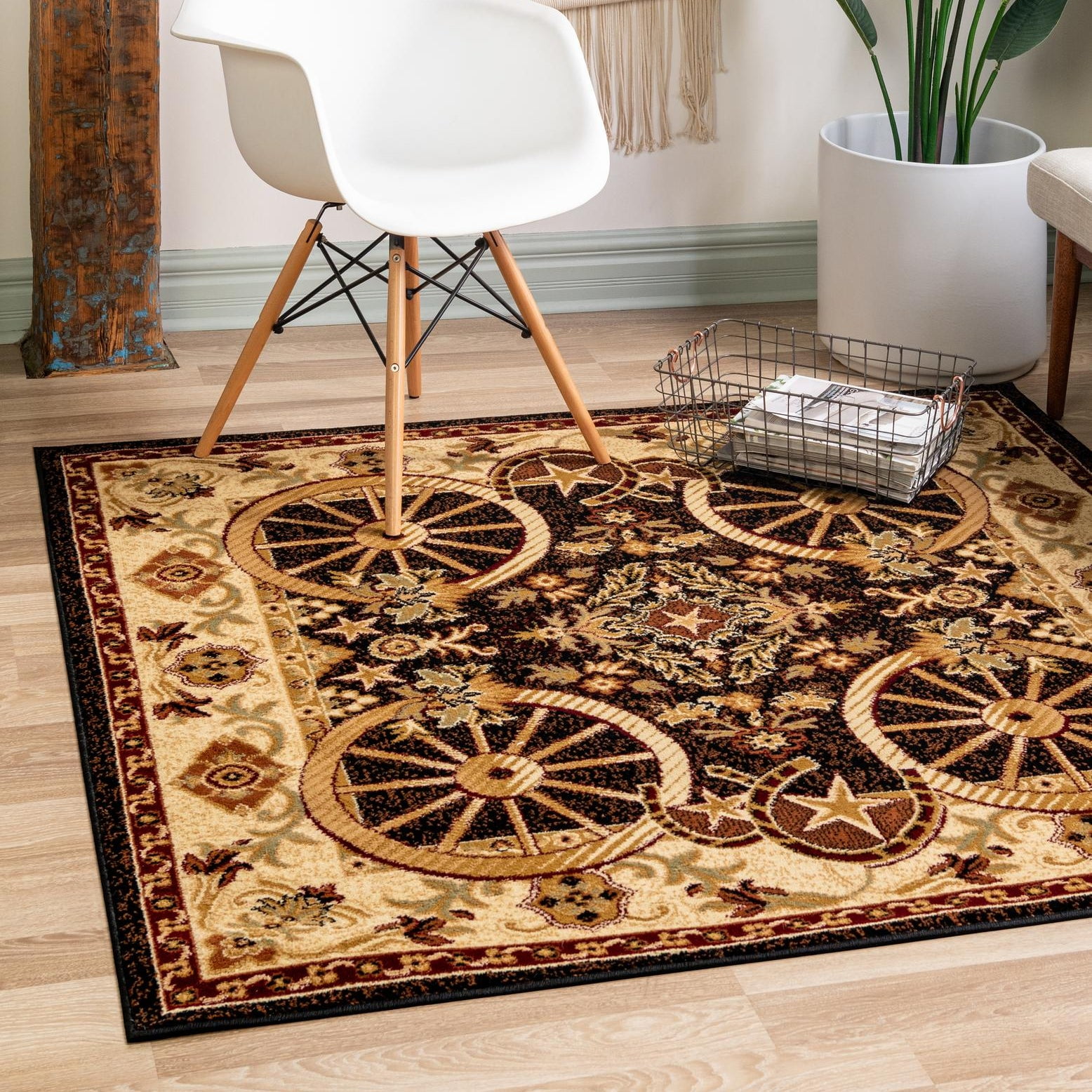 Unique Loom Pioneer Collection Area Rug - Missoula (7' 10" Square Black/Beige) - Walmart.com