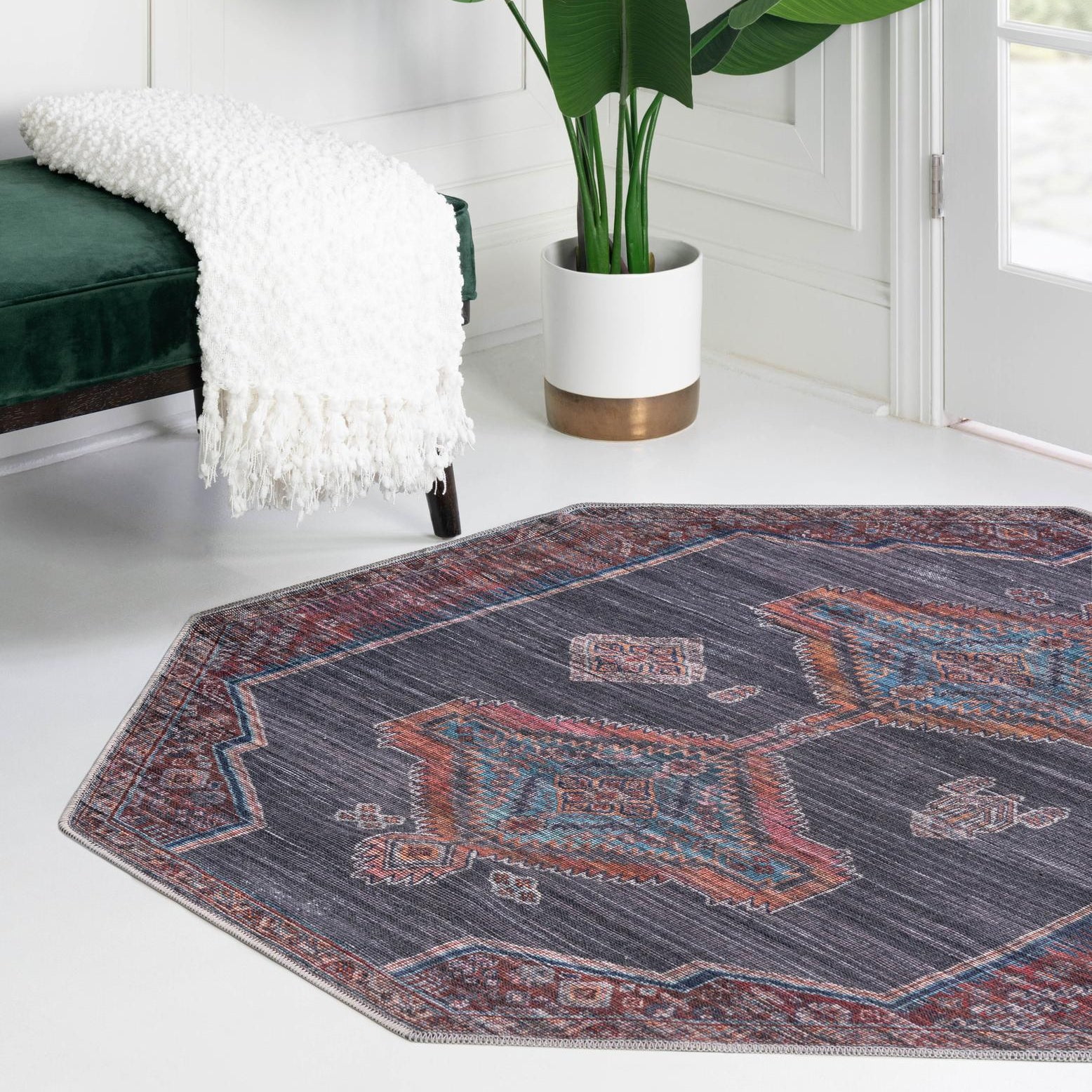 Unique Loom Sisu Collection Area Rug - Mizoram (5' 3" Octagon Charcoal ...