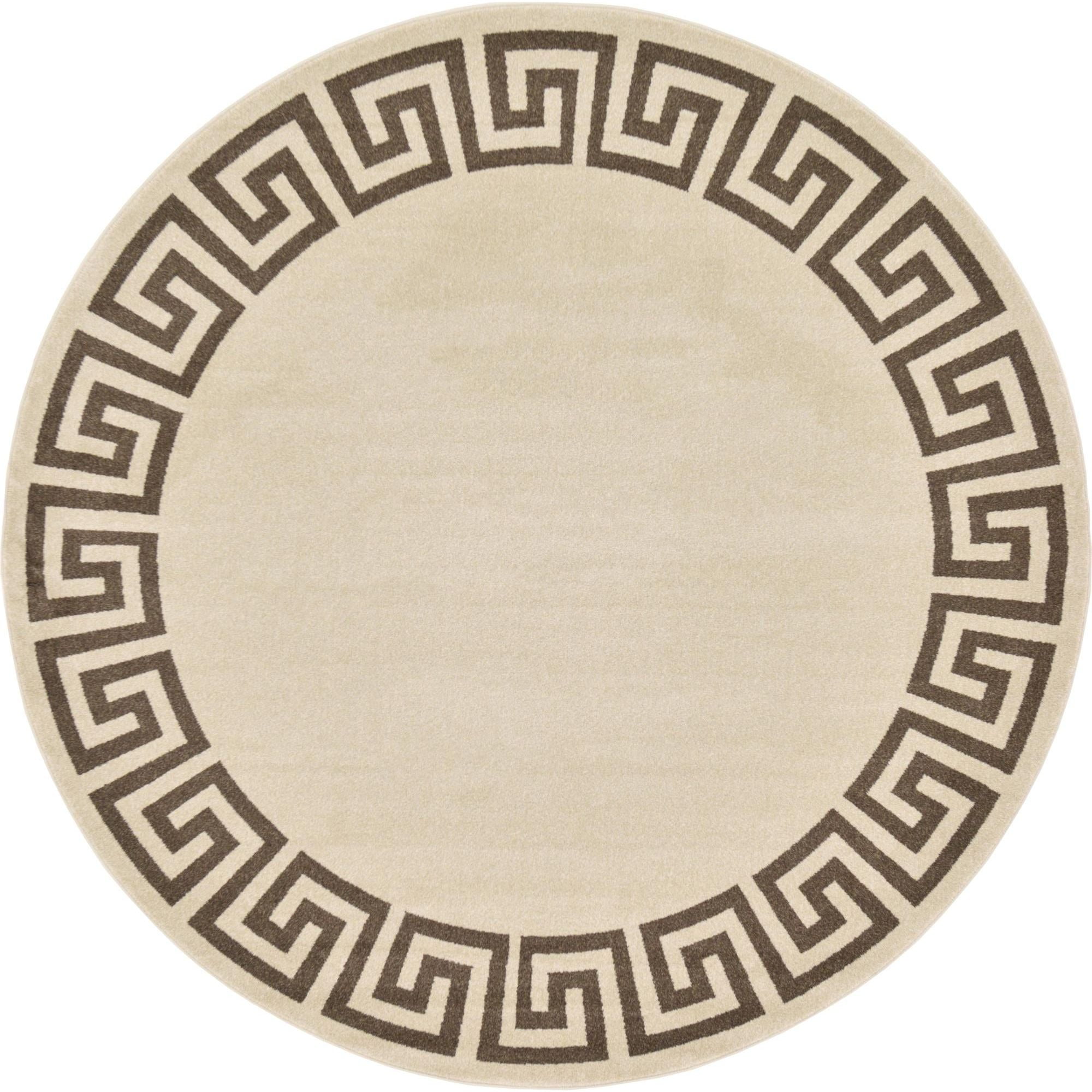 Unique Loom Modern Athens Rug Beige and Brown/Beige 8' Round Geometric ...