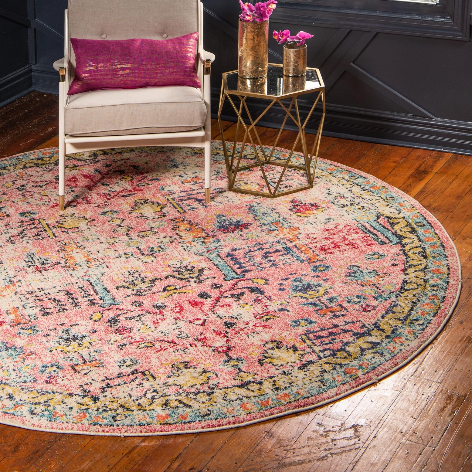 Unique Loom Monterey Collection Area Rug - Adobe (8' Round Pink/Blue ...