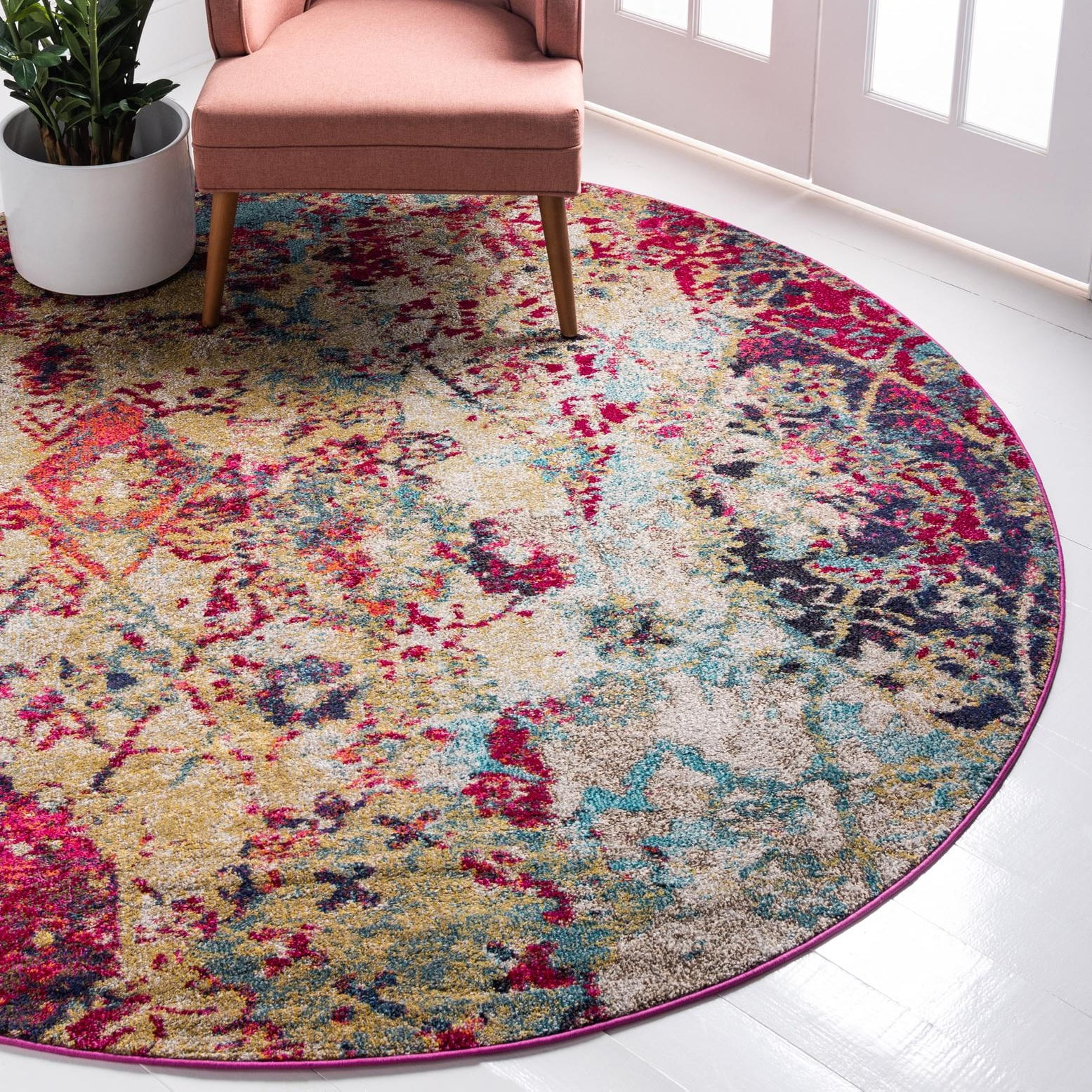 Unique Loom Monterey Collection Area Rug - Nahuati (8' Round Multi/Blue ...