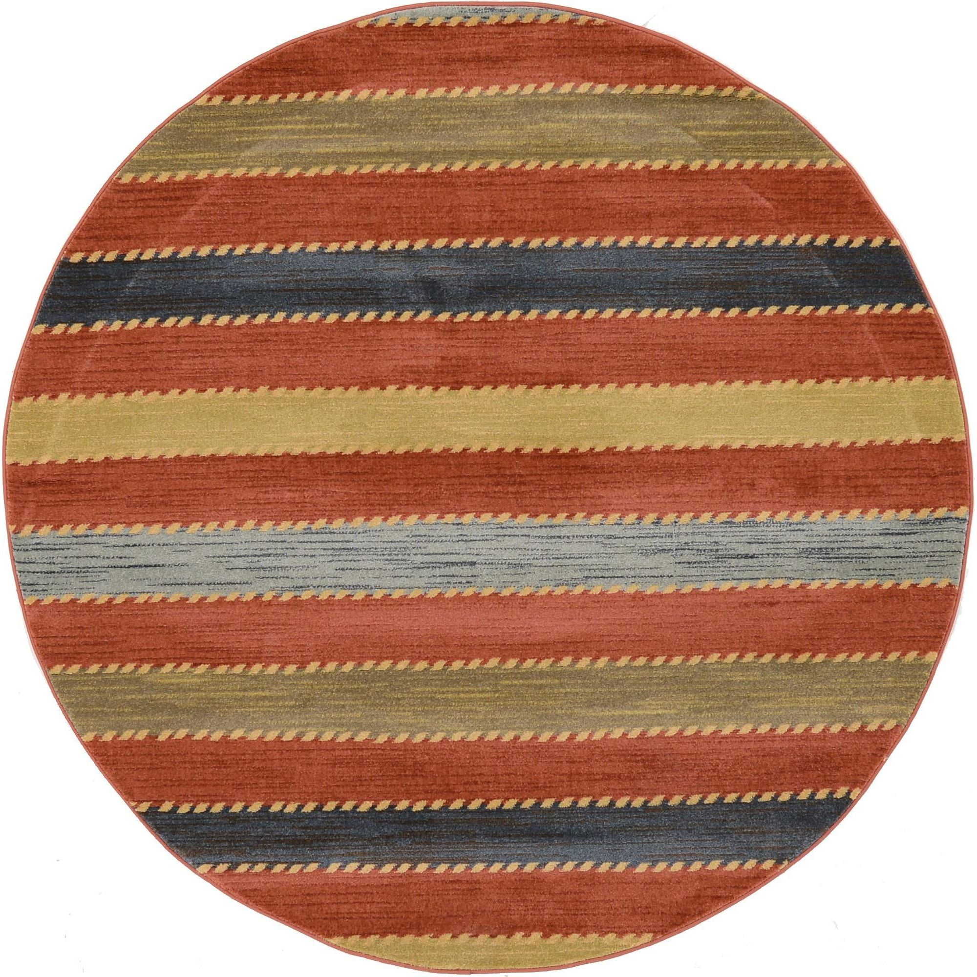 Unique Loom Monterey Fars Rug Multi/Rust Red 8' Round Striped Modern ...