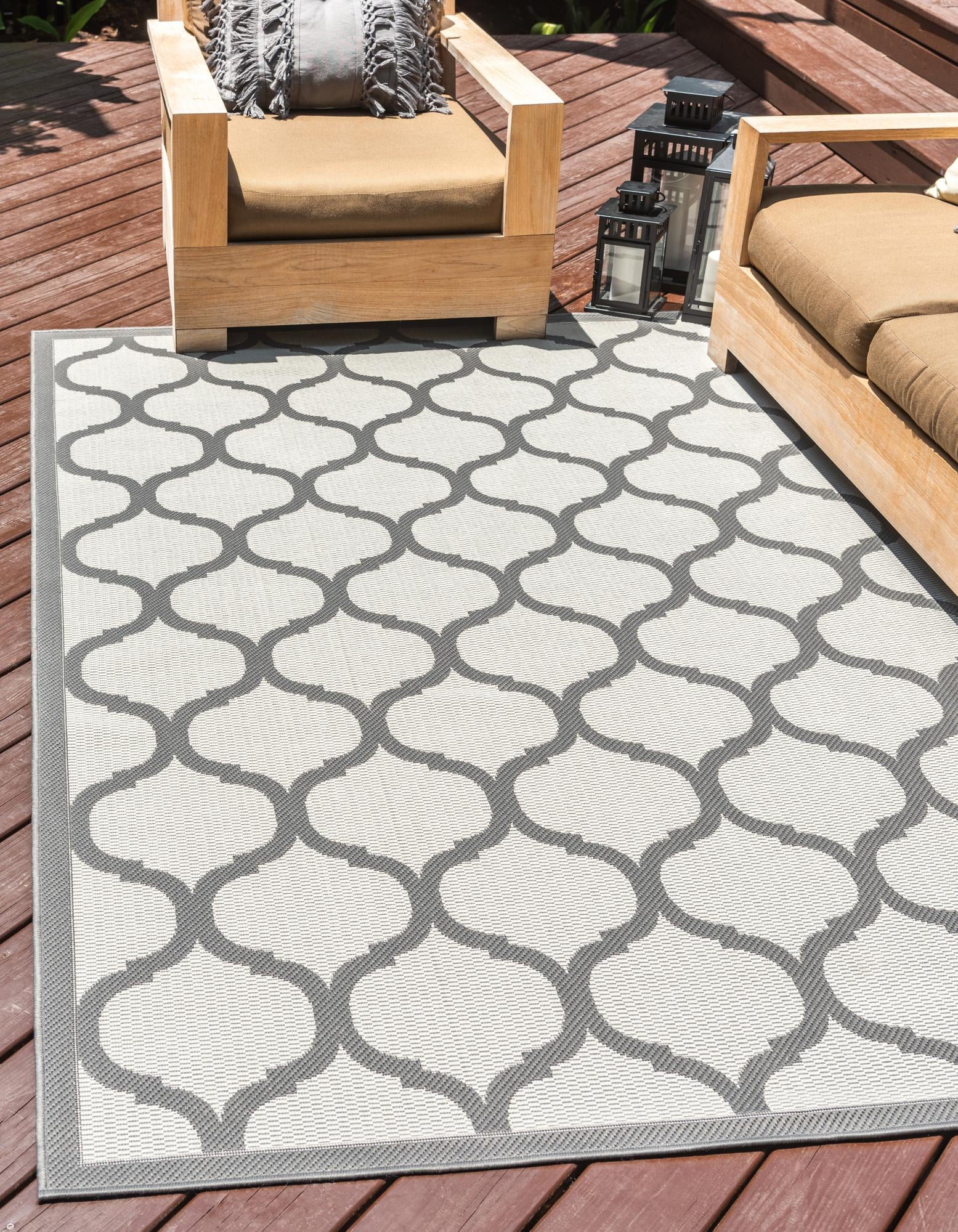 Unique Loom Moroccan Indoor/Outdoor Trellis Rug Gray/Silver 7' 10" x 11 ...