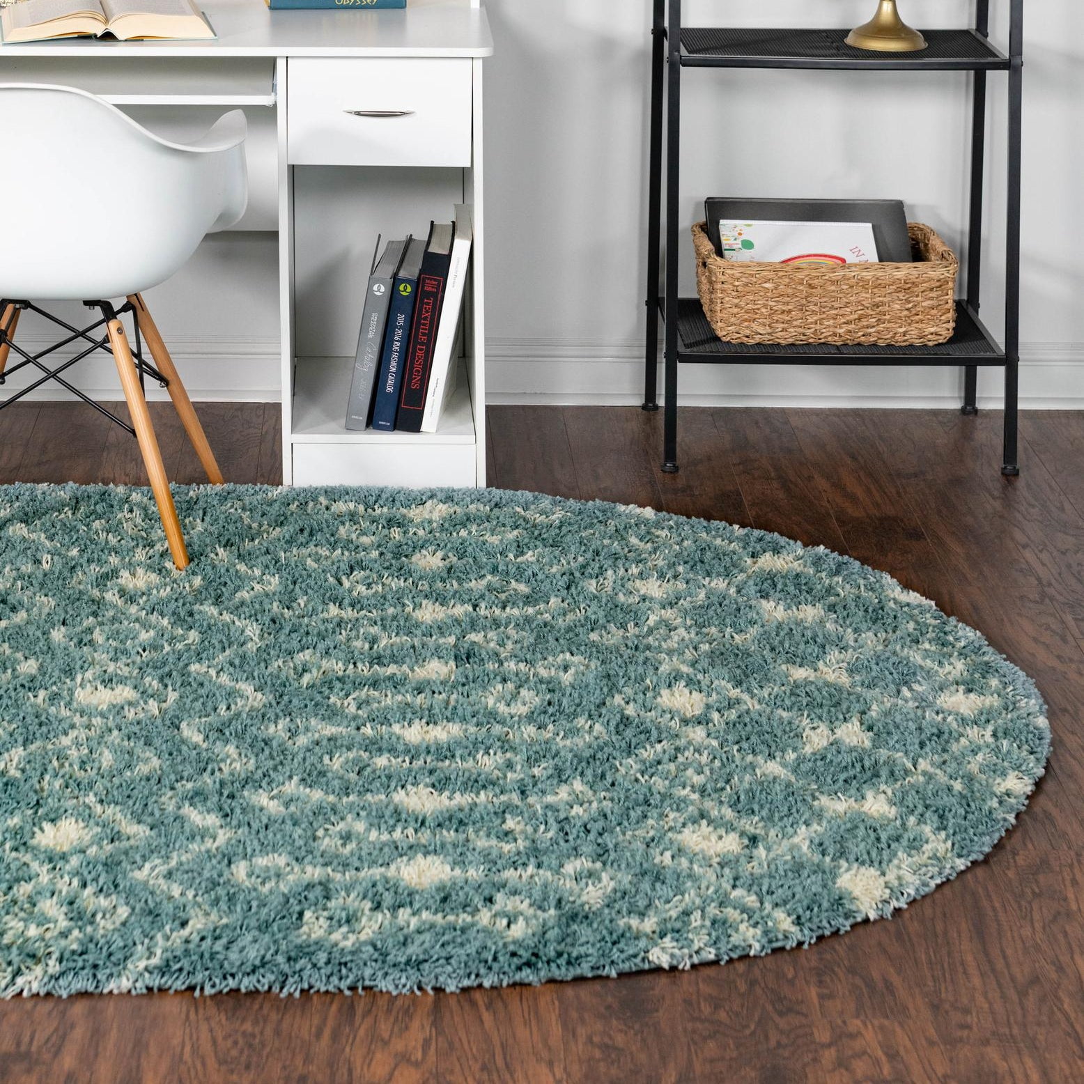 Unique Loom Moroccan Trellis Shag Collection Area Rug - Meknes (5' 3" x 8' Oval Light Blue/Ivory ...