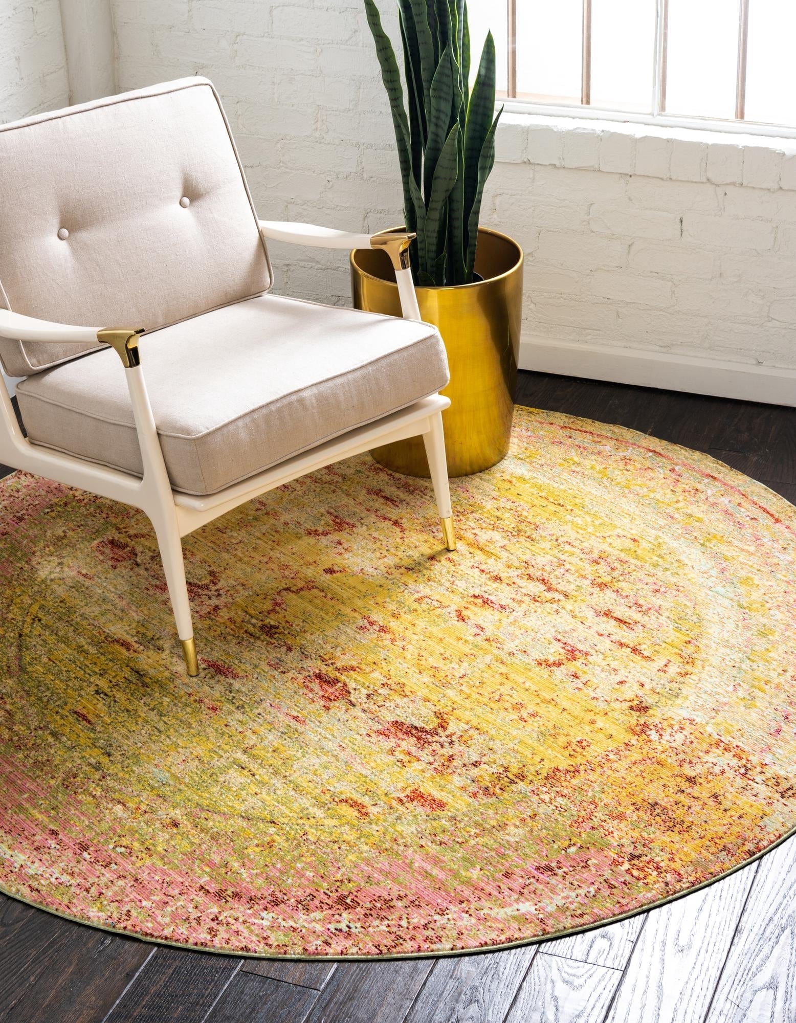 Unique Loom Austin Collection Area Rug - Muse (6' 1" Round Yellow ...