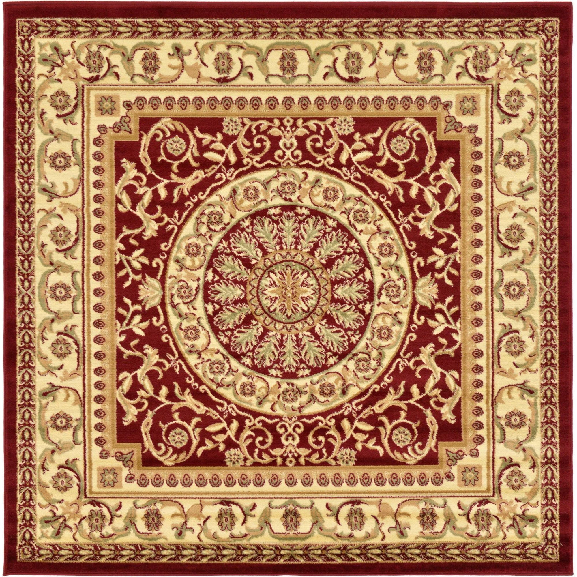 Unique Loom Napoleon Versailles Rug Red/Light Blue 6' 1" Square Floral ...