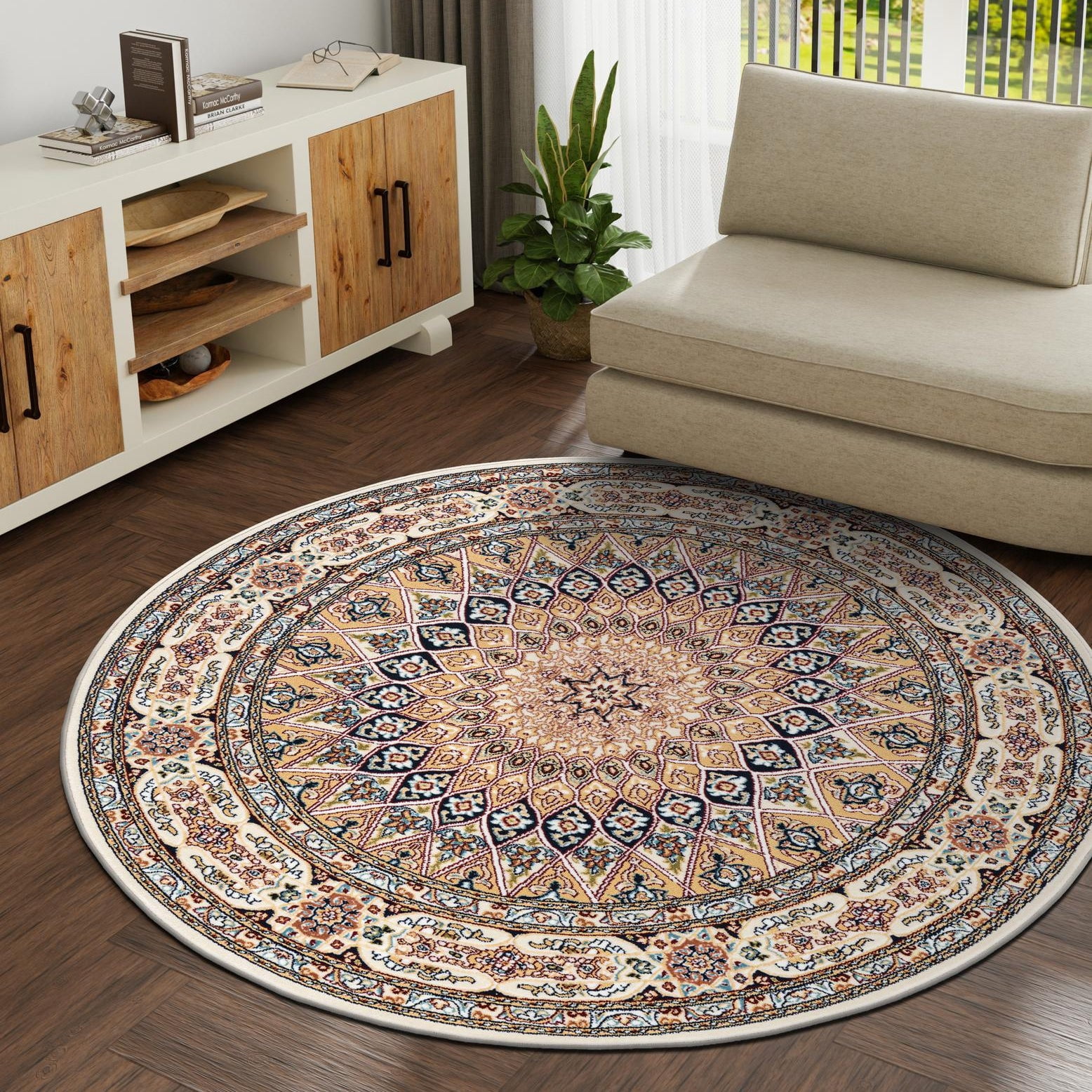 Unique Loom Narenj Collection Area Rug - Adams (10' Round Ivory ...