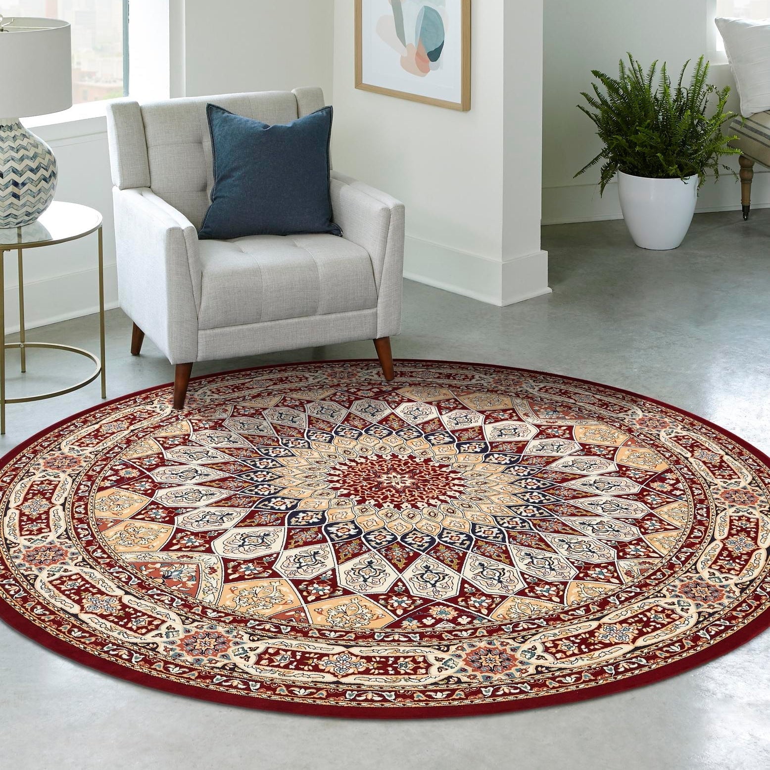 Unique Loom Narenj Collection Area Rug - Adams (5' 3" Round Burgundy ...