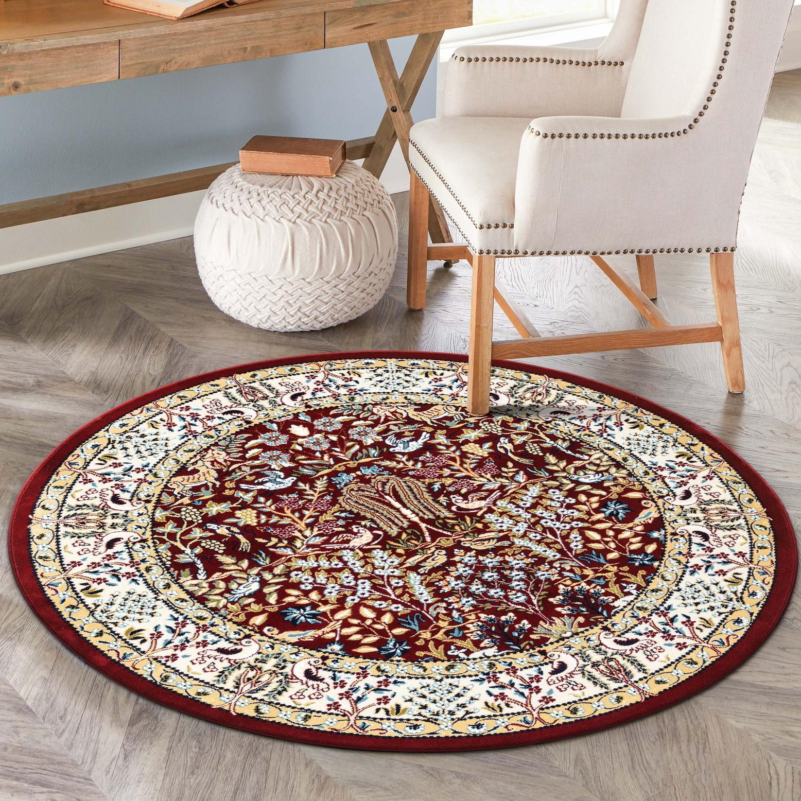 Unique Loom Narenj Collection Area Rug - Bristol (5' 1" Round Burgundy ...