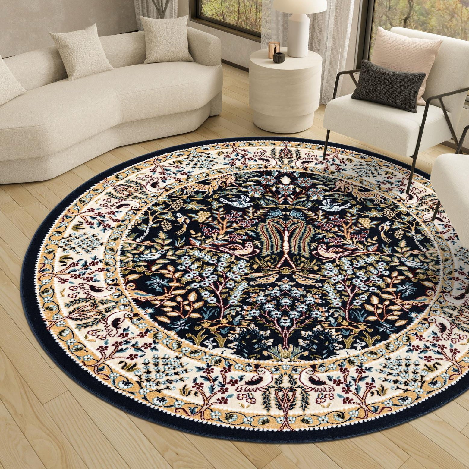 Unique Loom Narenj Collection Area Rug - Bristol (5' 1" Round Navy Blue ...