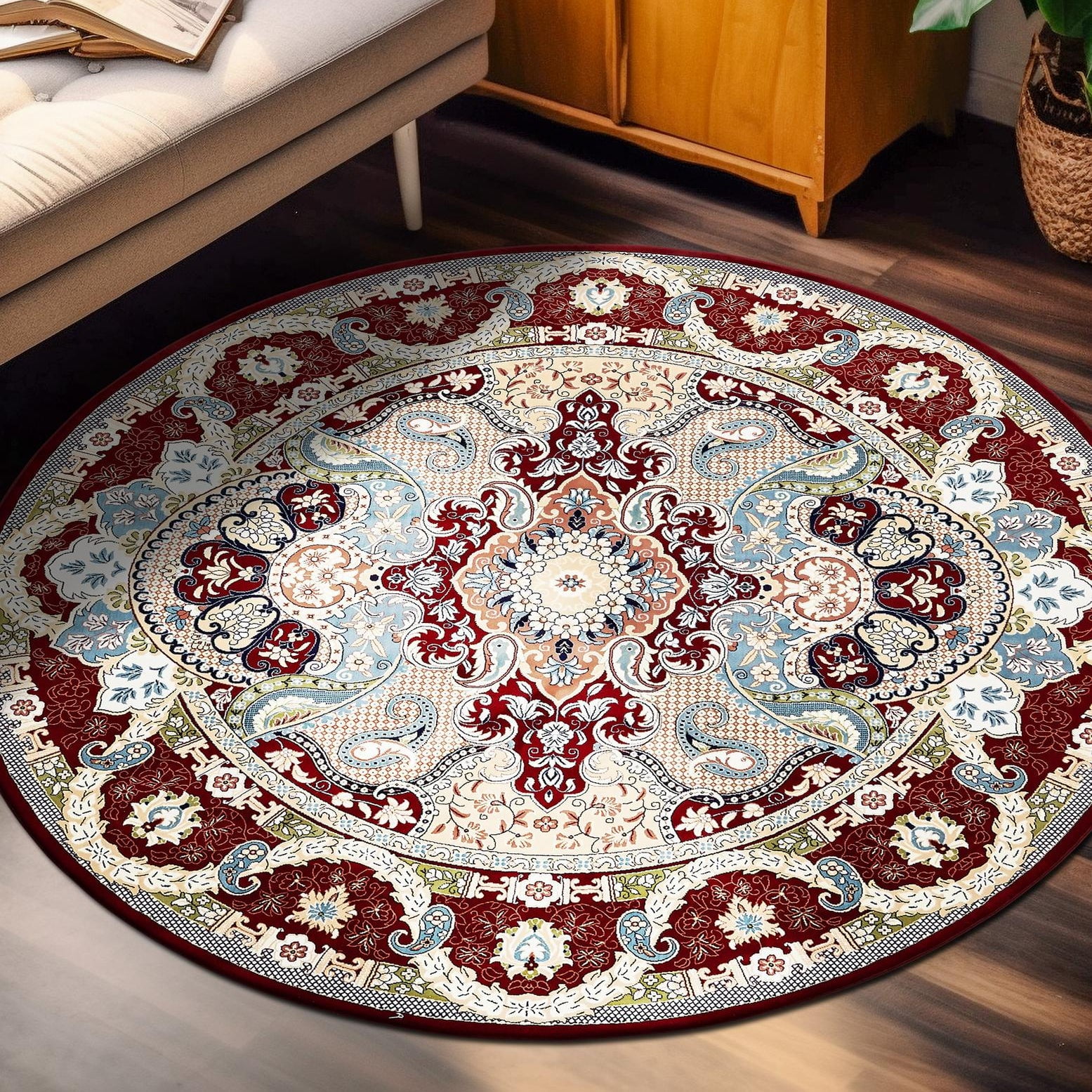 Unique Loom Narenj Collection Area Rug - Glasgow (5' 1" Round Burgundy ...