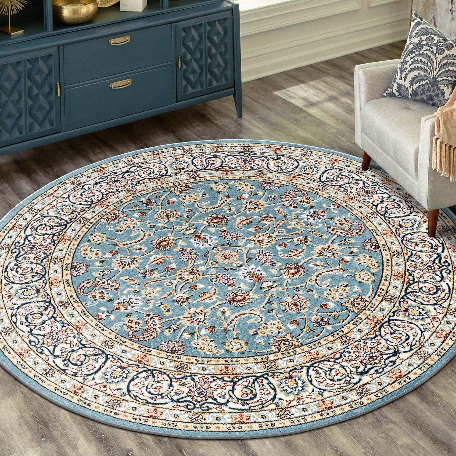 Unique Loom Narenj Collection Area Rug - Leeds (5' 1" Round Blue ...
