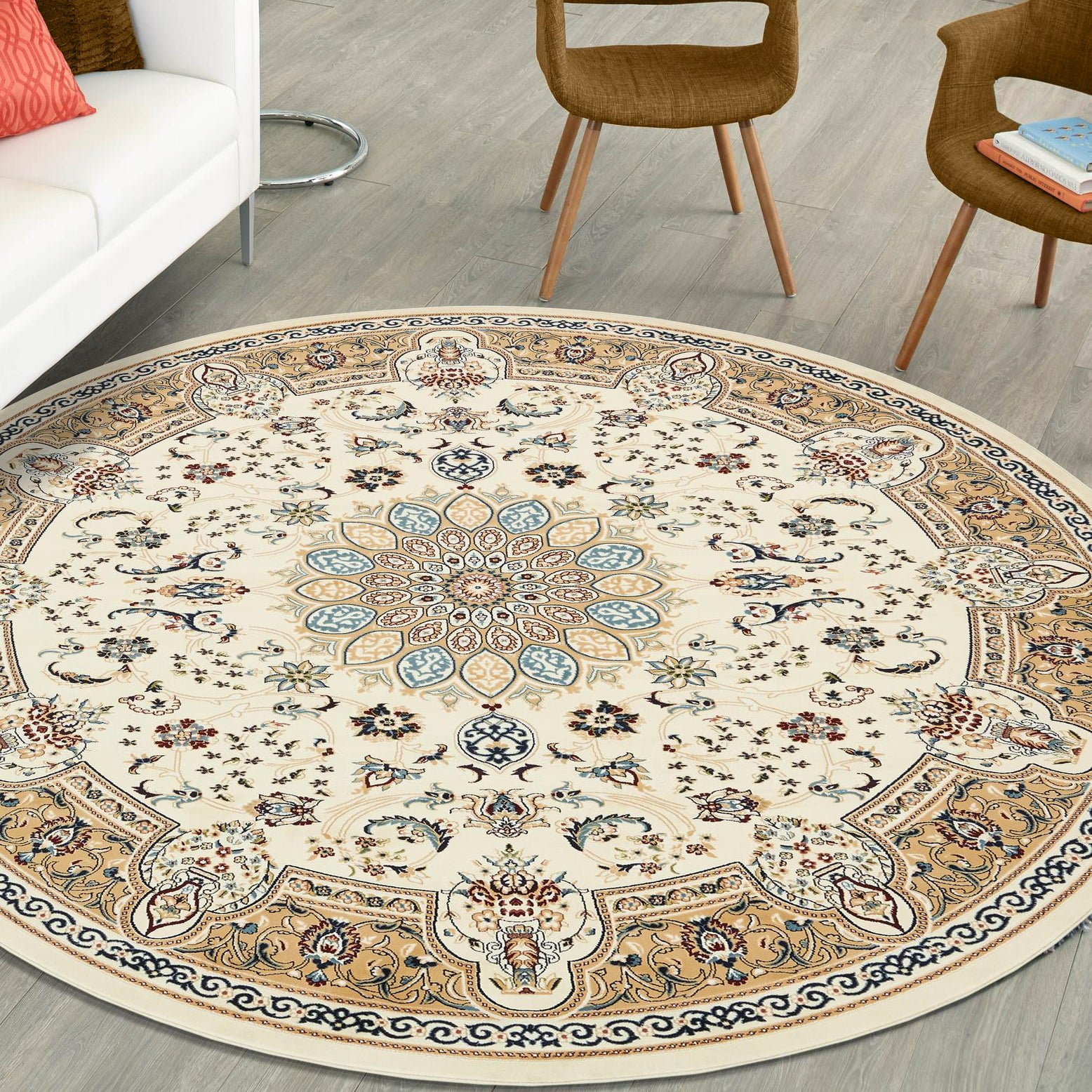 Unique Loom Narenj Collection Area Rug - Newcastle (5' 1" Round Ivory ...