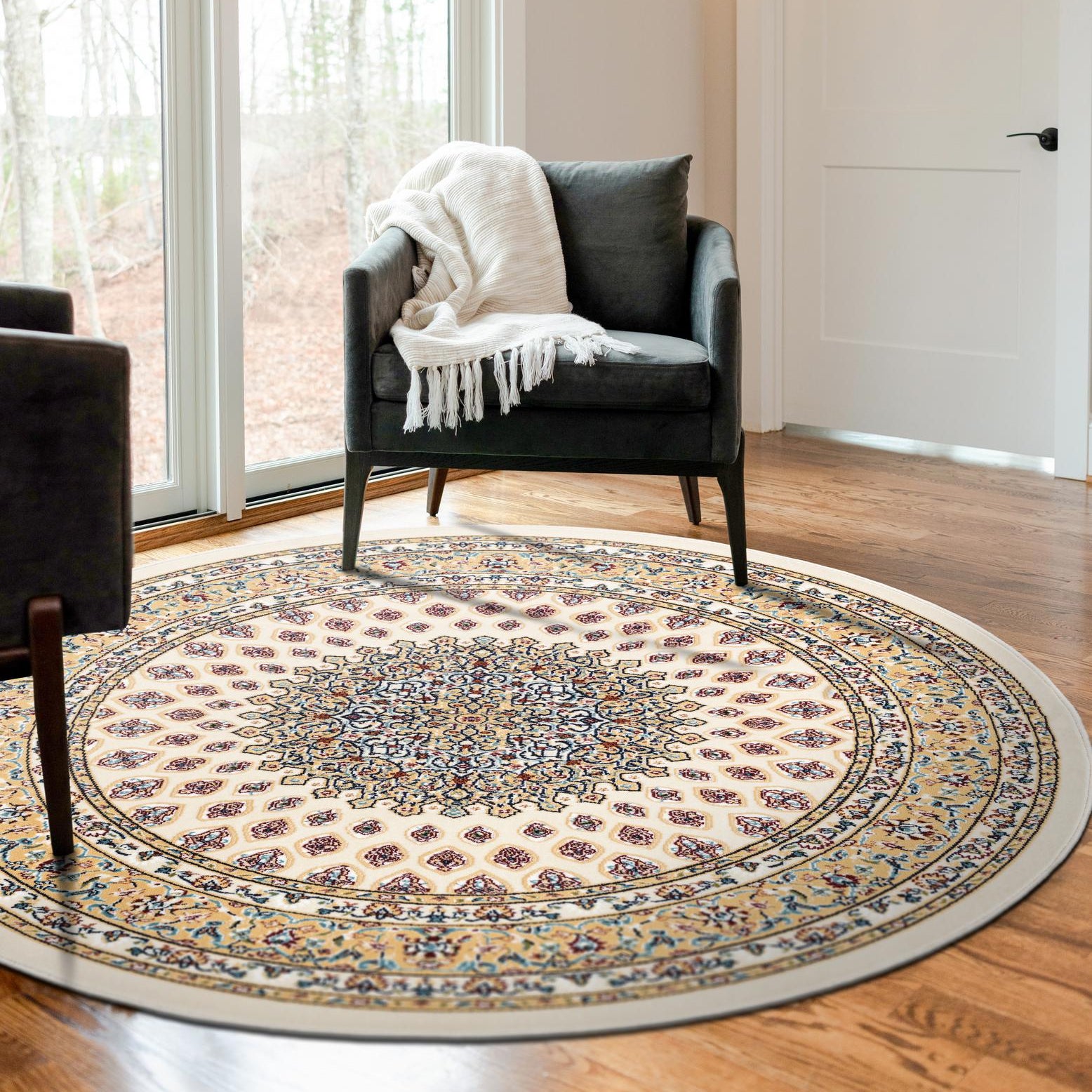Unique Loom Narenj Collection Area Rug - Nottingham (5' 1" Round Ivory ...
