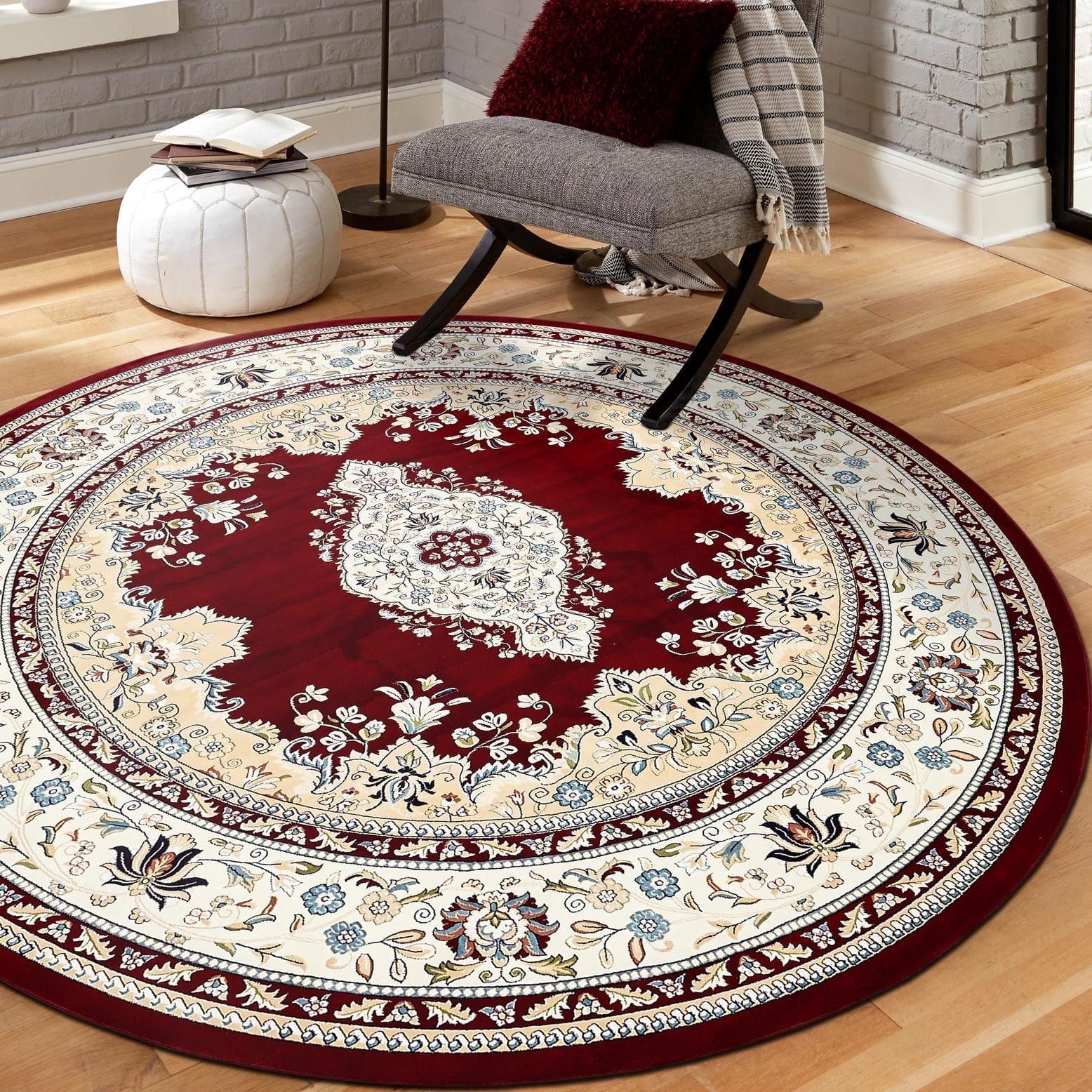 Unique Loom Narenj Collection Area Rug - Windsor (5' 3" Round Burgundy ...
