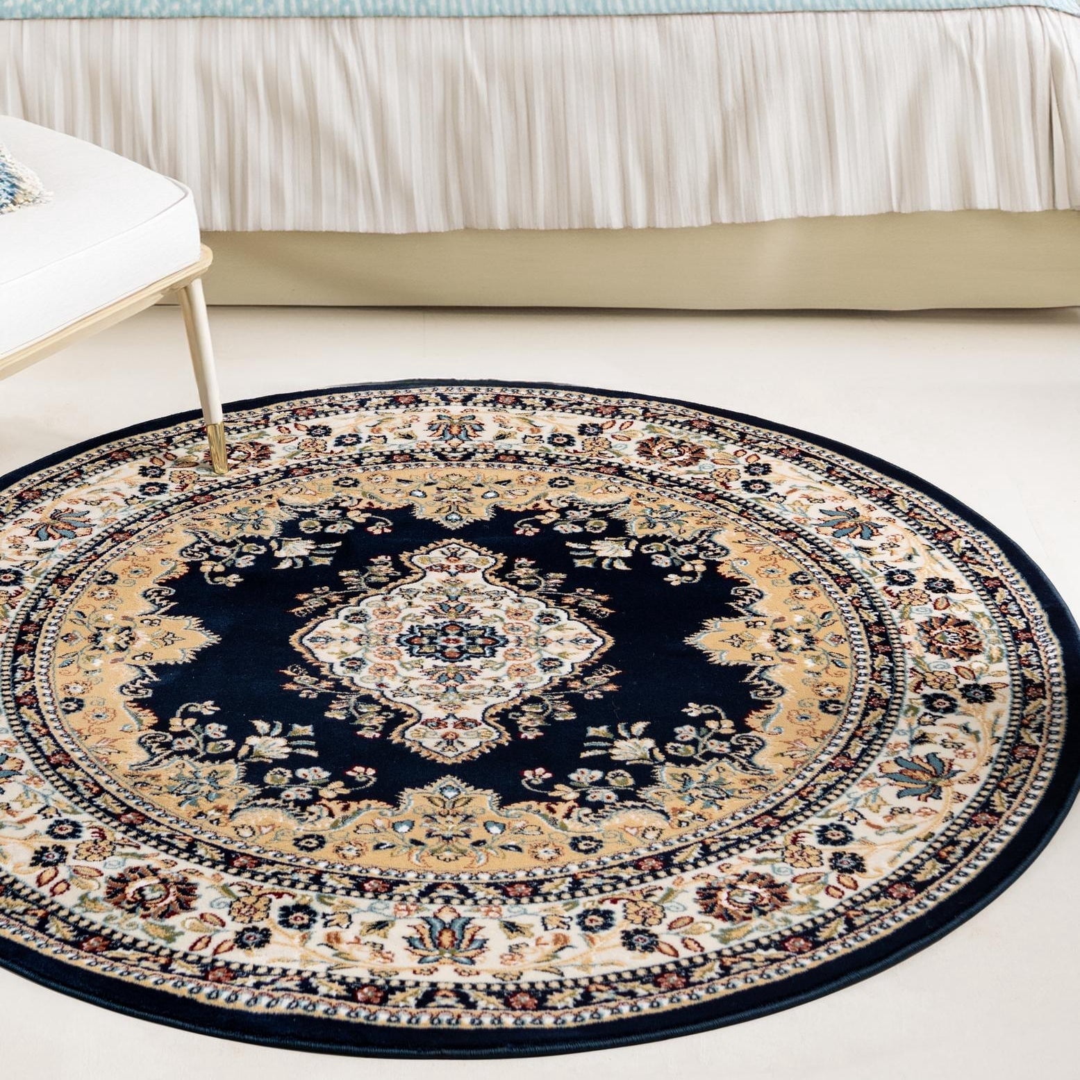 Unique Loom Narenj Collection Area Rug - Windsor (5' 3" Round Navy Blue ...