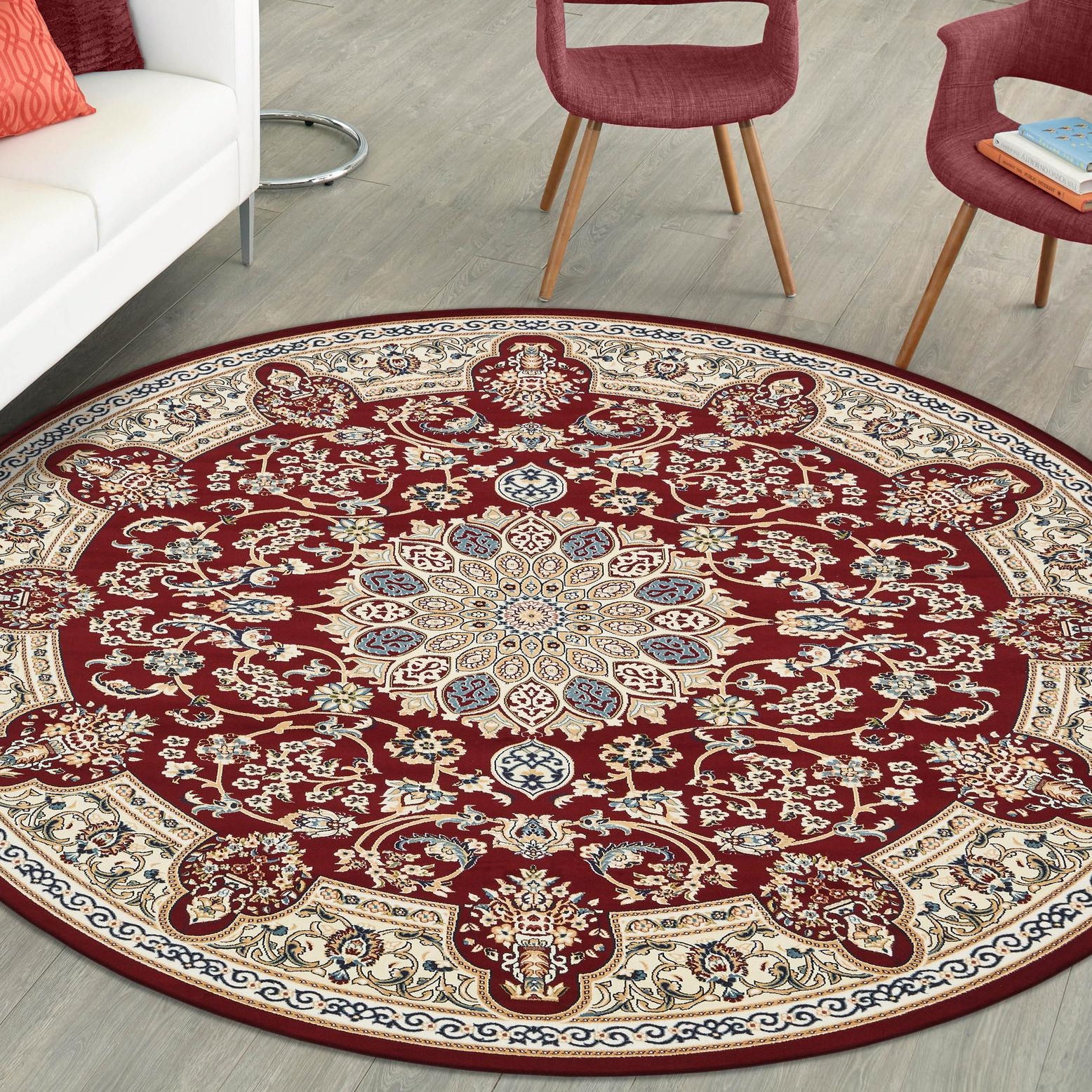 Unique Loom Narenj Collection Area Rug - Newcastle (10' Round Burgundy ...