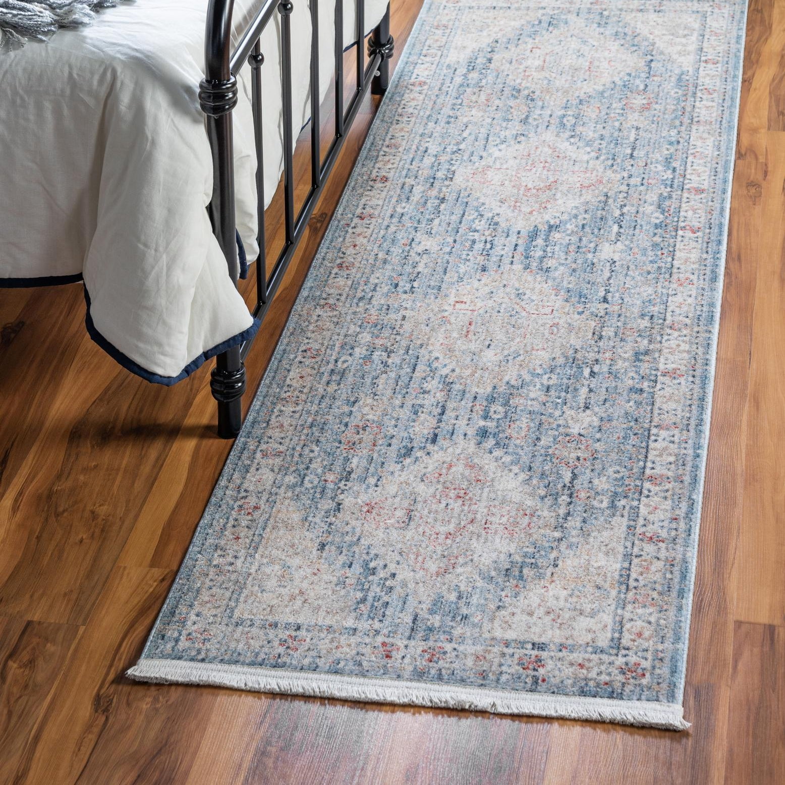 Noble Collection 2.5' x 10' Medallion Rug Runner, Blue/Beige, Stain ...